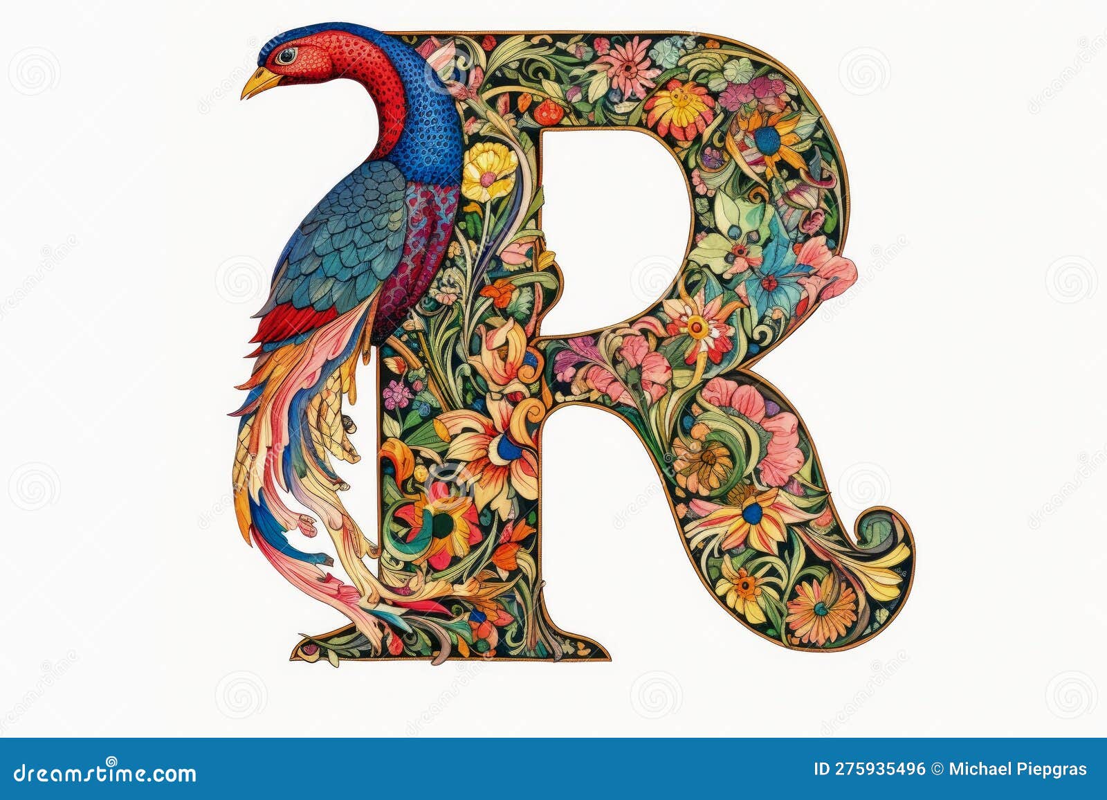 A Very Colourful and Ornate Letter R on a White Background Created with ...