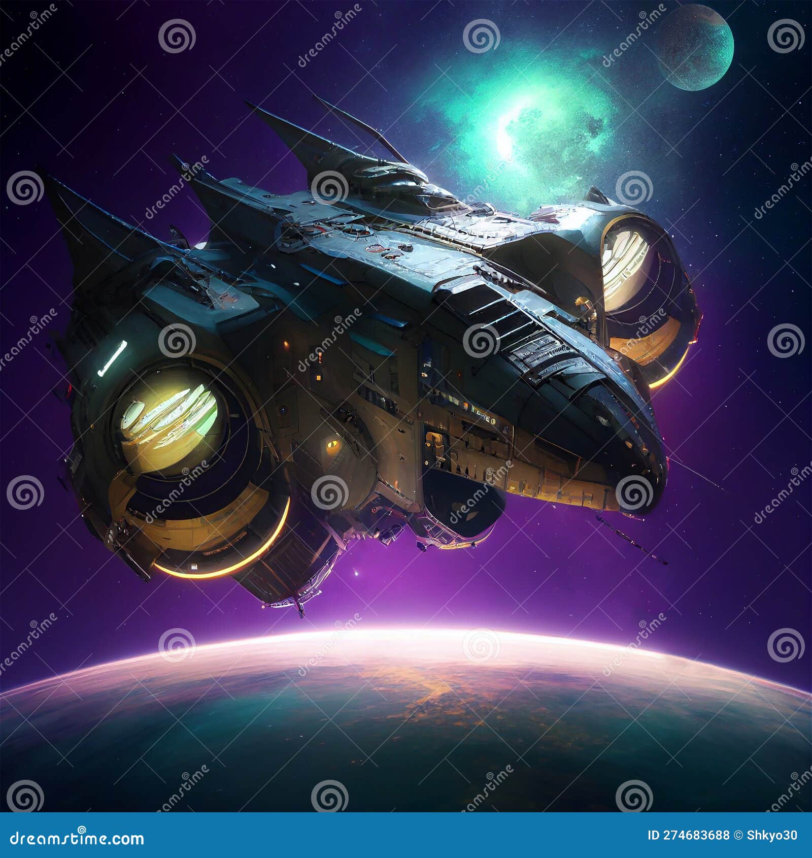 Very Compact Spaceship with Two Massive Side Engines in Front of a ...