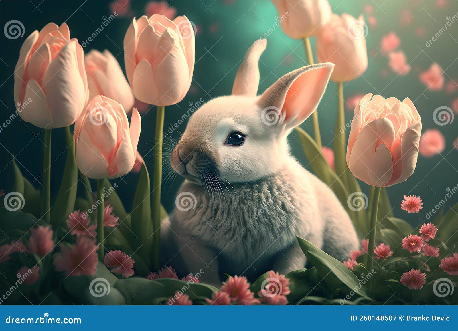 Beautiful Tulips On A Blue Background, Spring Flowers, Invitation ...