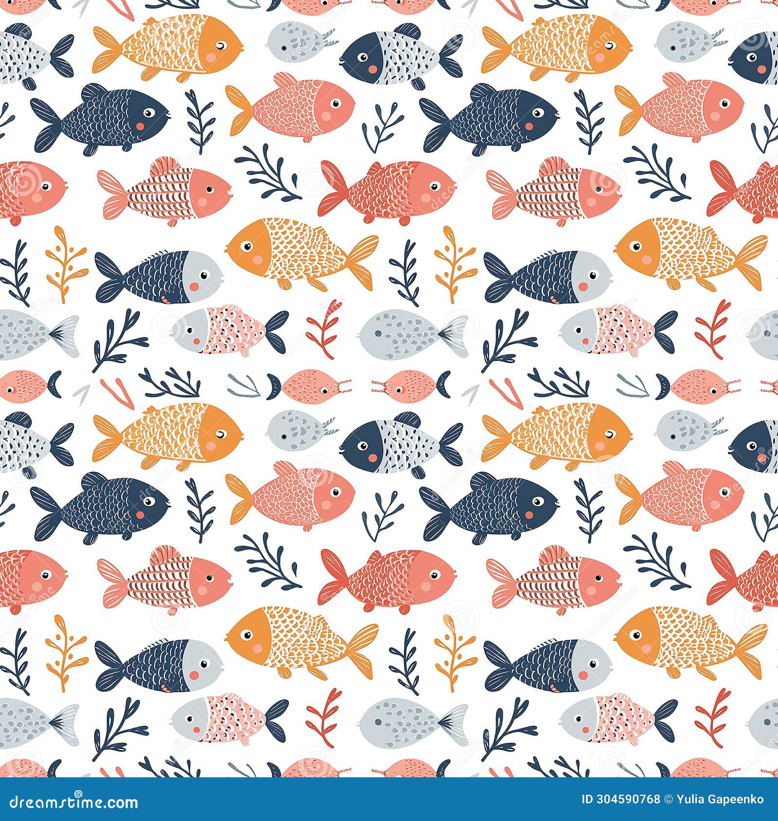 Very Cute Fish Clipart Seamless Pattern. Tile Stock Photo - Image of ...