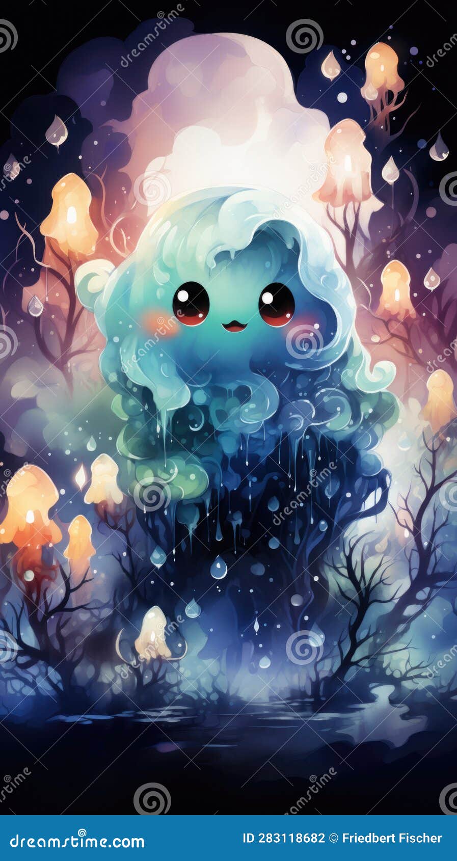 A Very Cute Little Blue Halloween Ghost Creatures. Generative AI Image ...