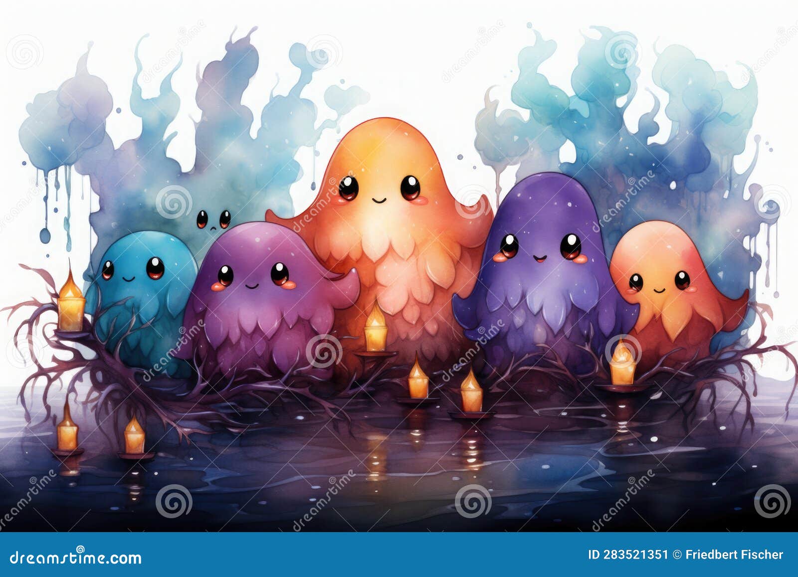 A Very Cute Little Blue Halloween Ghost Creatures. Generative AI Image ...