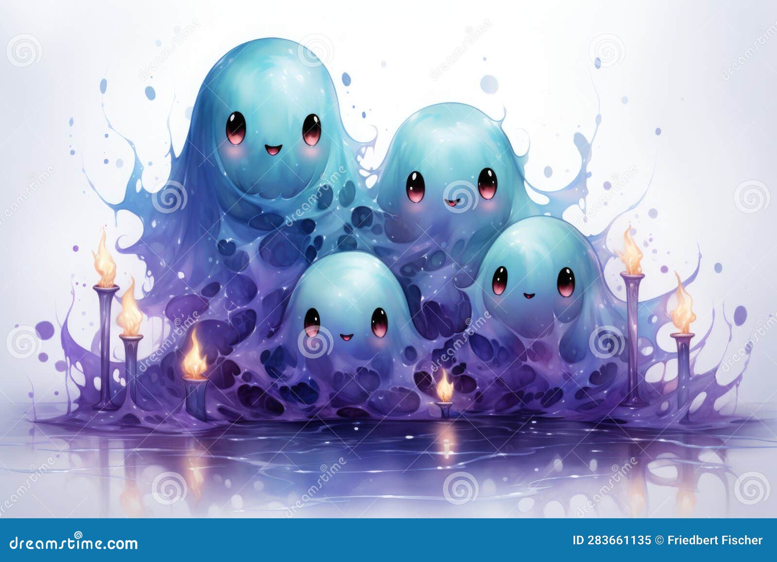 A Very Cute Little Blue Halloween Ghost Creatures. Generative AI Image ...