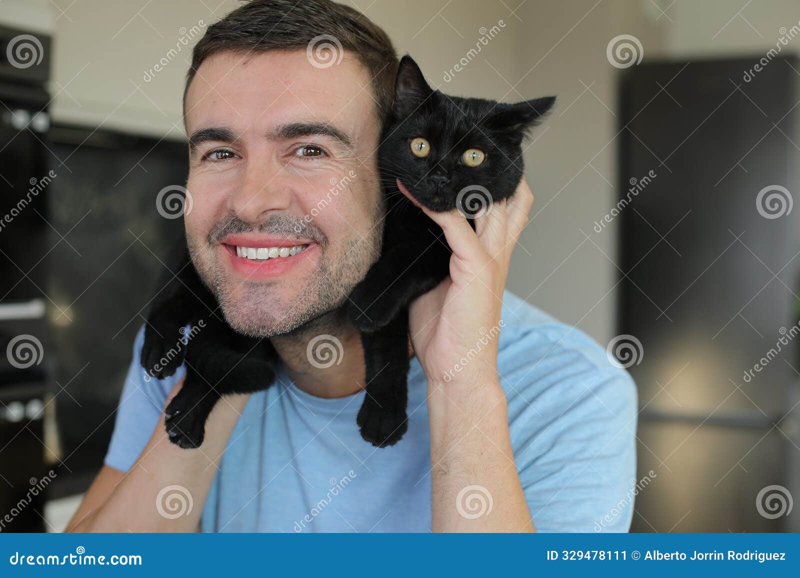 Very Cute Man and His Black Cat Stock Image - Image of adorable, love ...