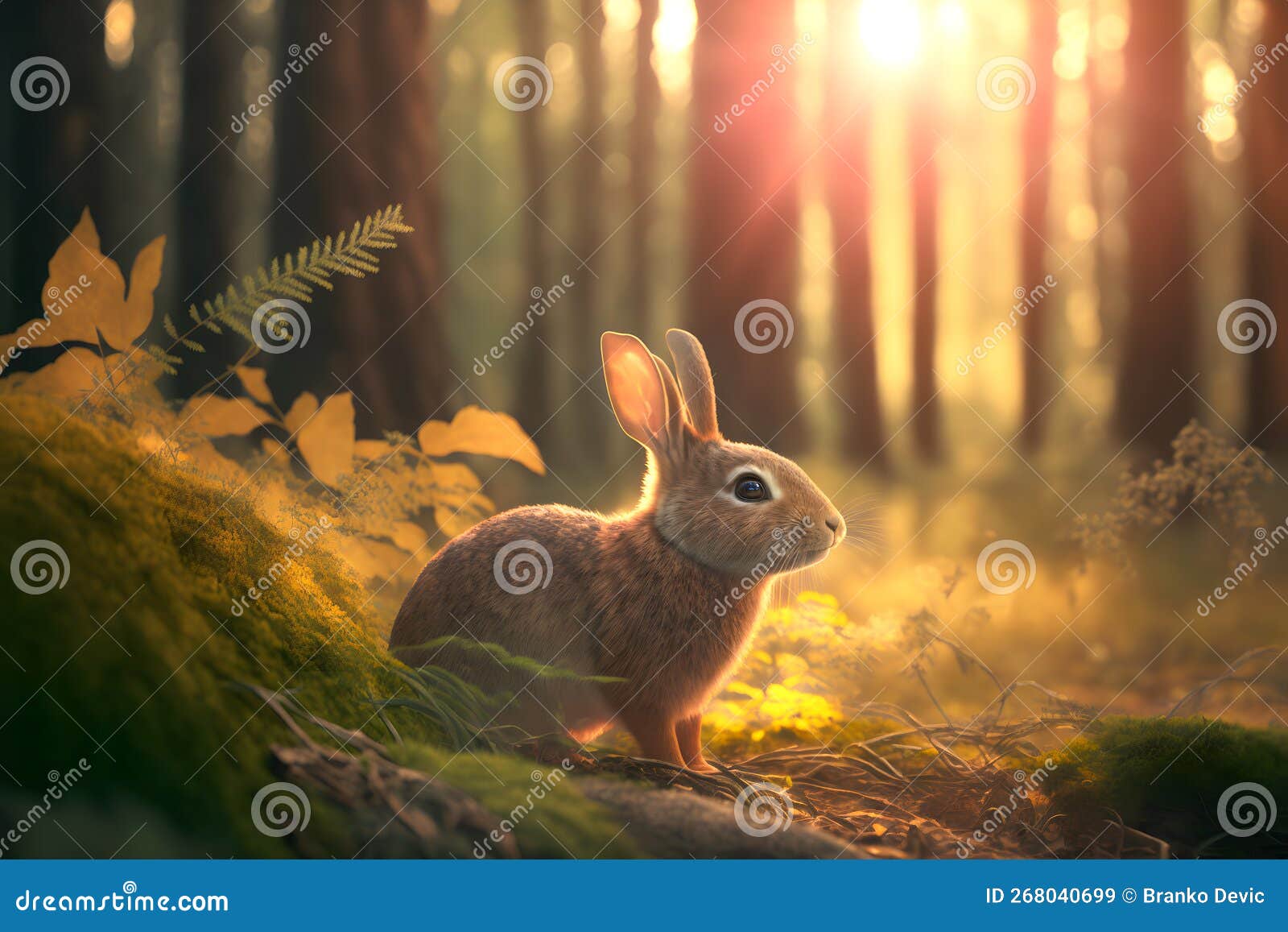 Very Cute Rabbit Siting on the Grass in the Forest Stock Illustration ...