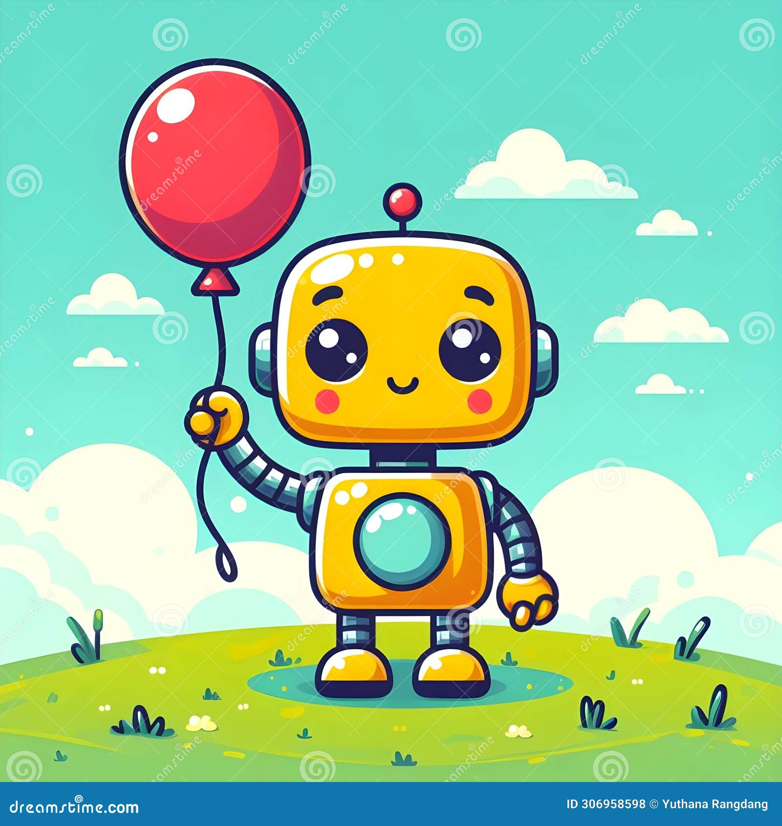 Very Cute Yellow Robot Vector. Stock Illustration - Illustration of ...