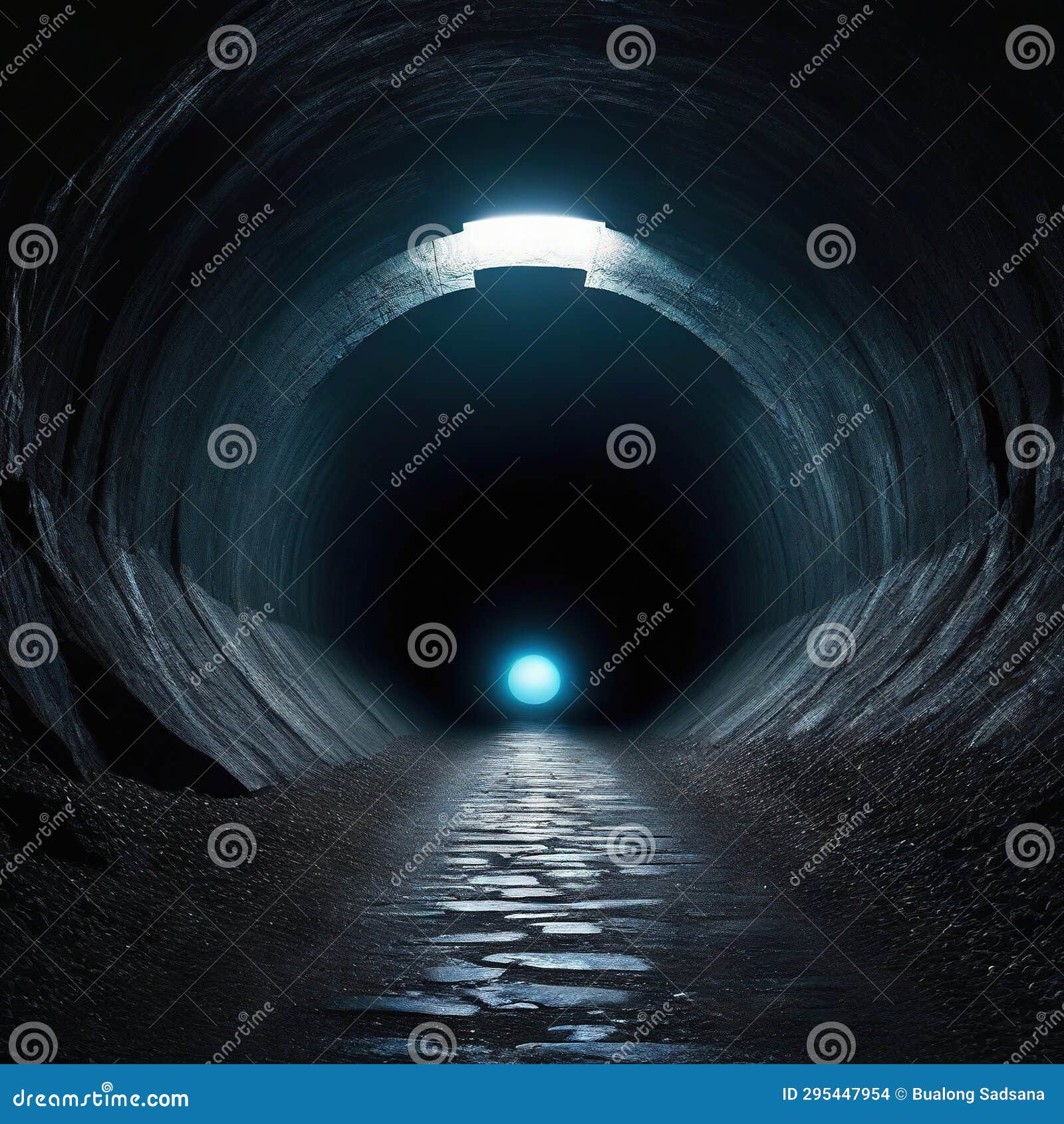 Very Dark Mine Tunnel with Big Horror Alien Exit Stock Illustration ...