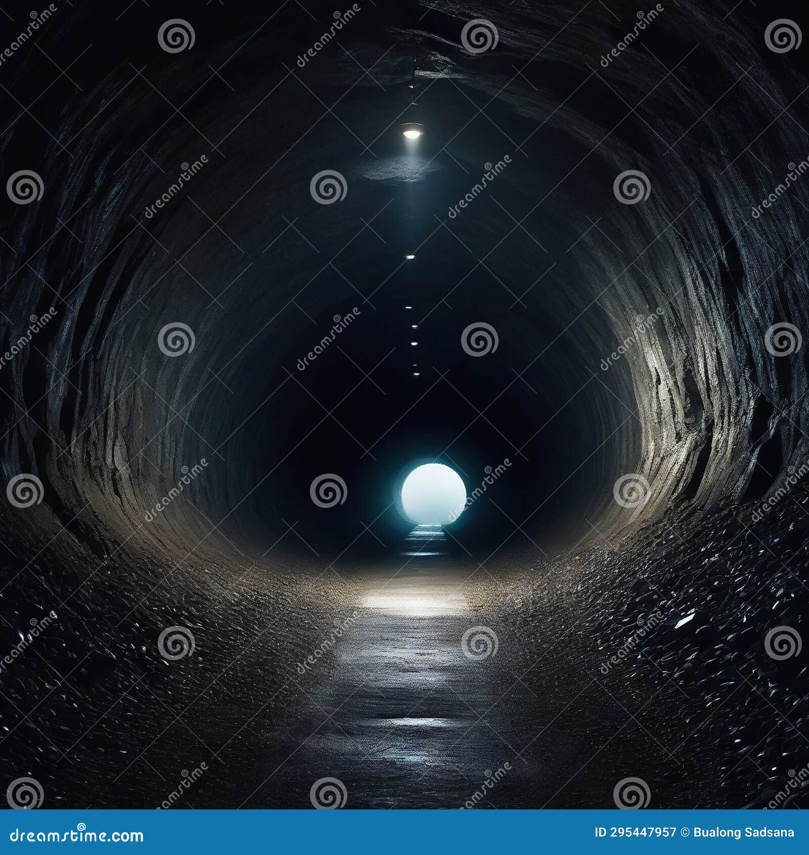 Very Dark Mine Tunnel with Big Horror Alien Exit Stock Illustration ...