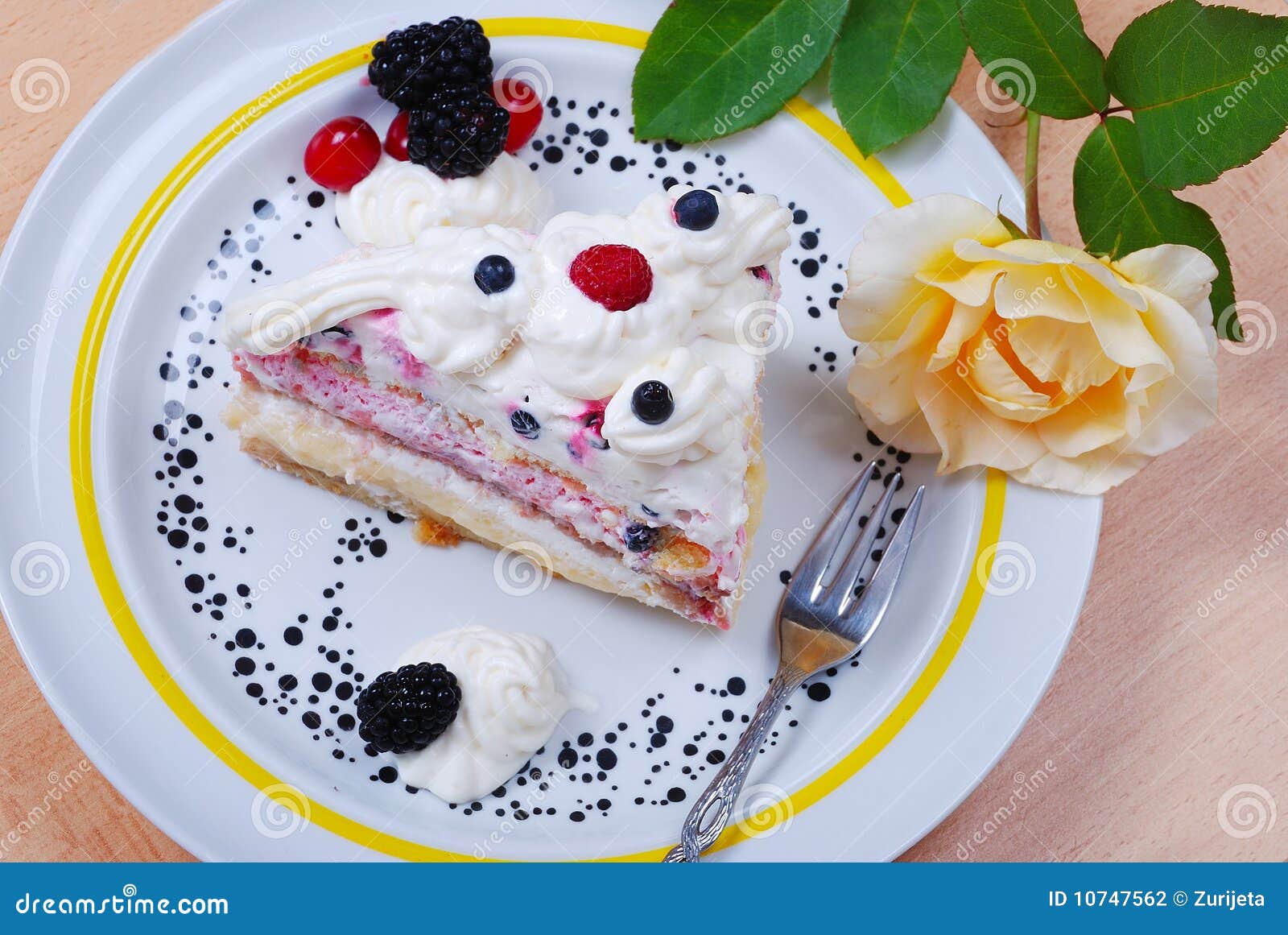 Very Delicious Cake with Rose on Plate Stock Photo - Image of ...