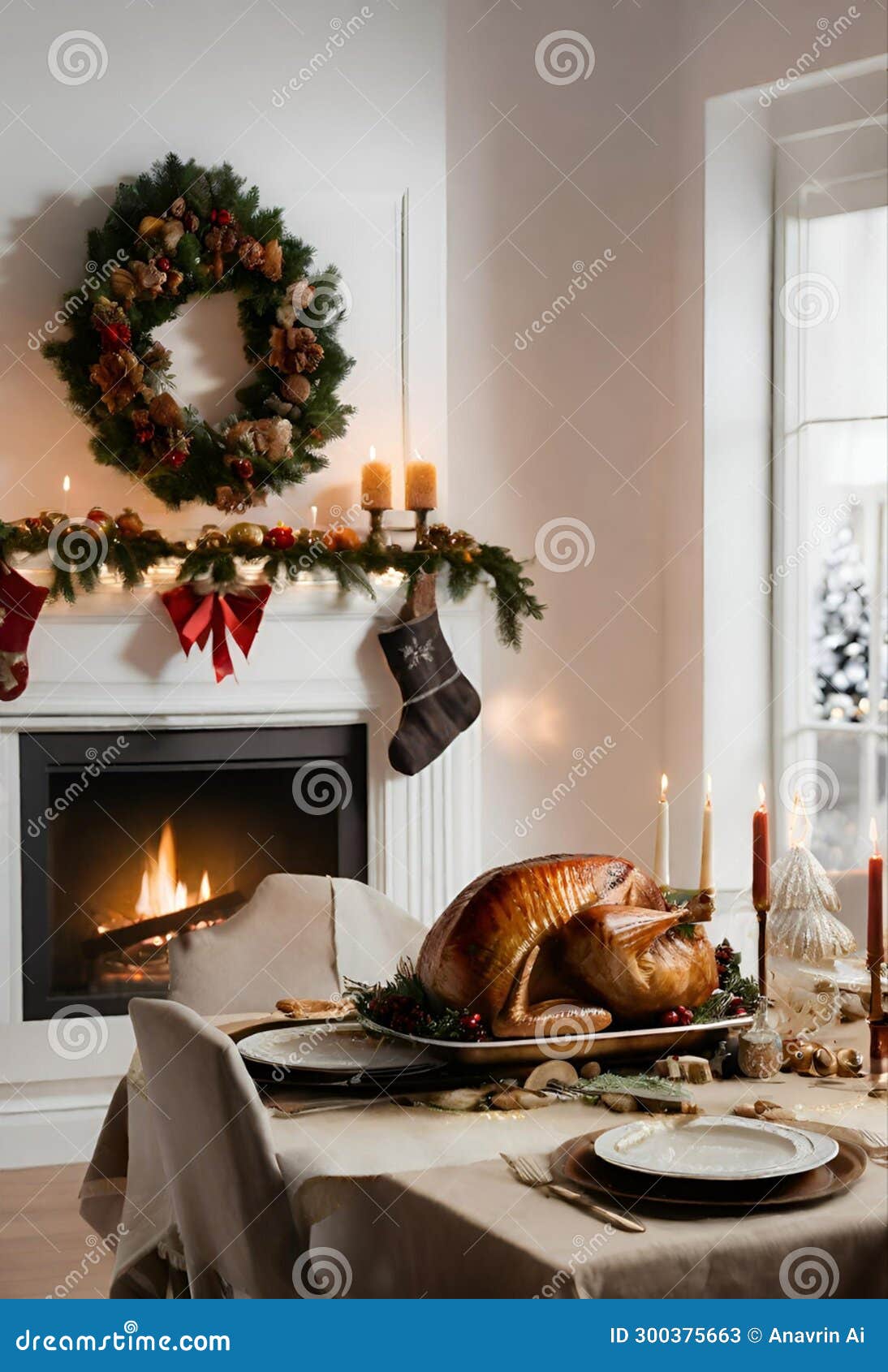 Indoor Christmas Scene. a Dining Table with Typical Christmas Foods. AI ...