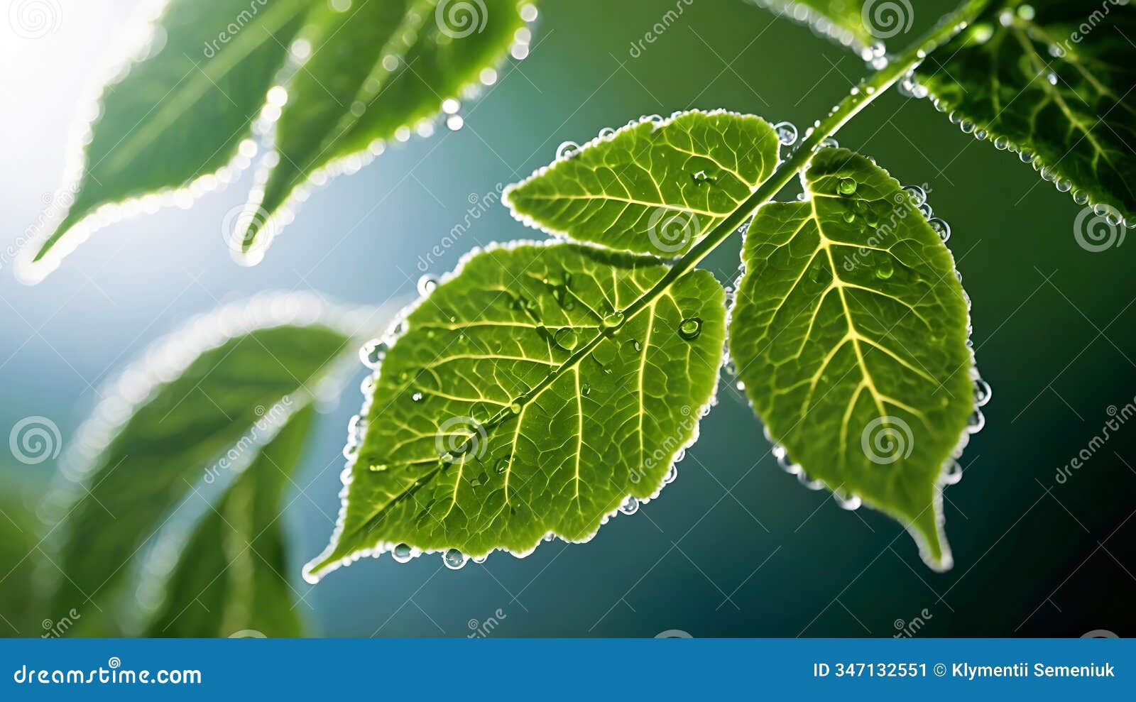 A Very Detailed Macro Image of a Single Leaf with Raindrops and ...