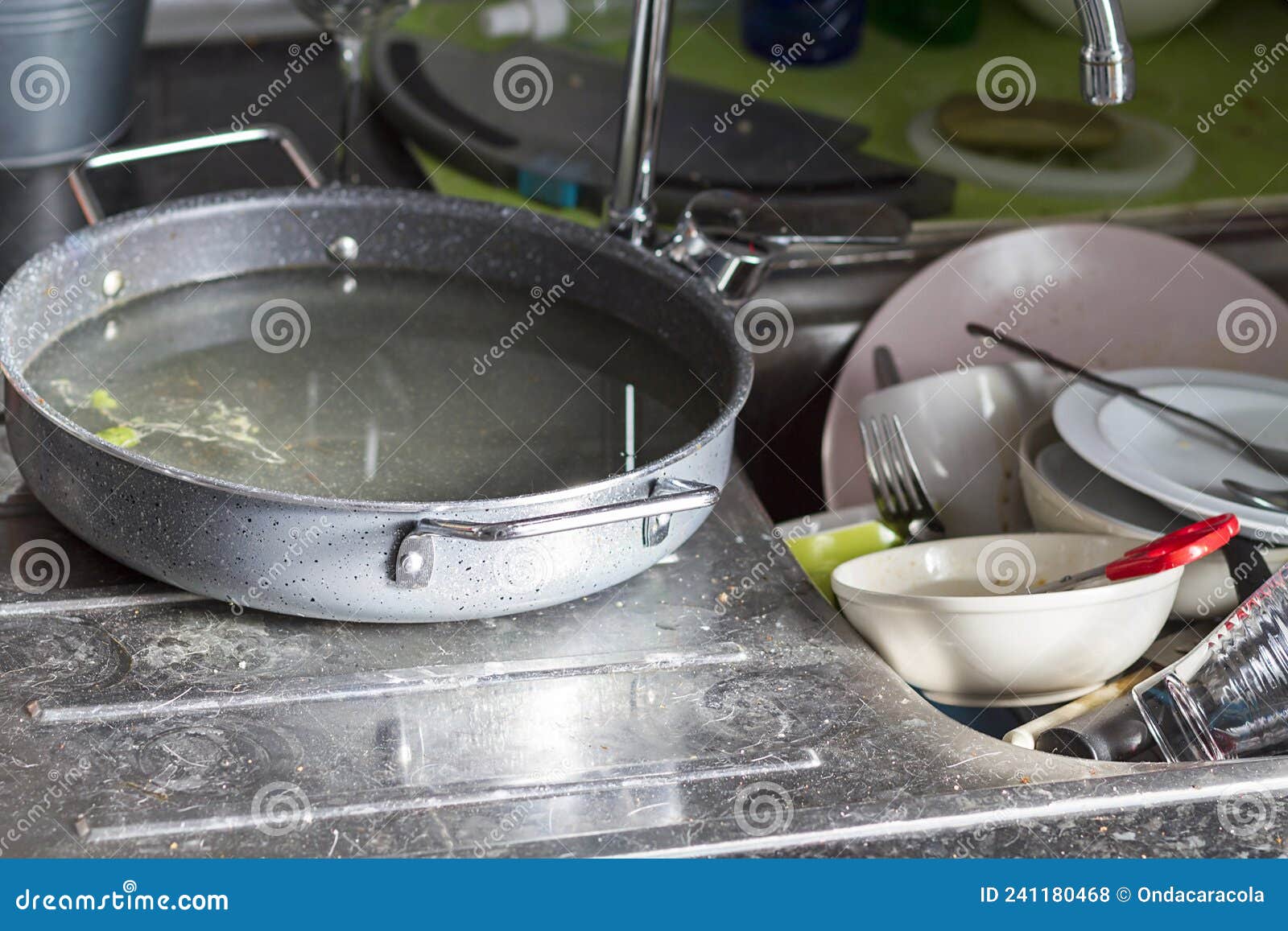 A very dirty kitchen stock photo. Image of bowl, cutlery - 241180468