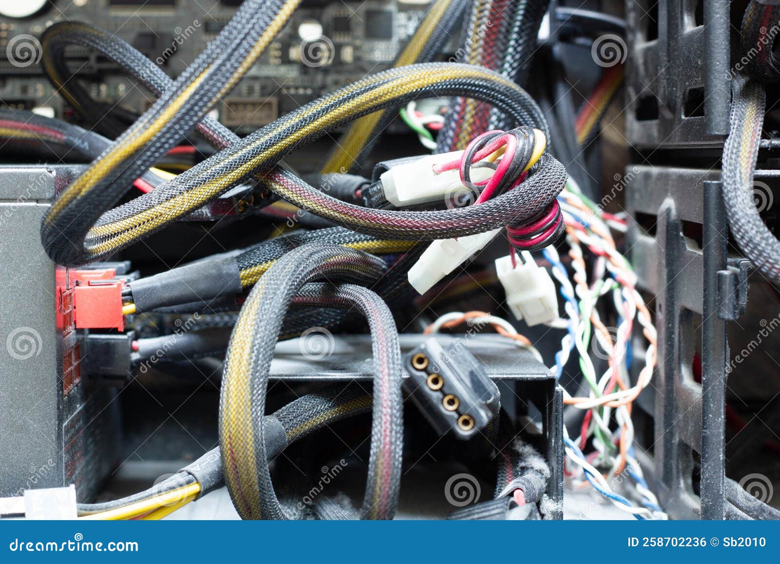 Very Dirty Wires, Connectors and Plugs in the Computer. Old Multi ...