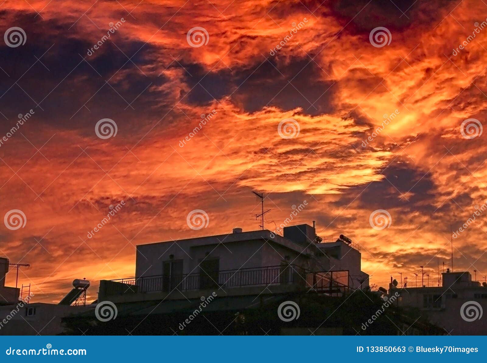 A Very Dramatic Red Sky Over the City Stock Image - Image of dusk ...