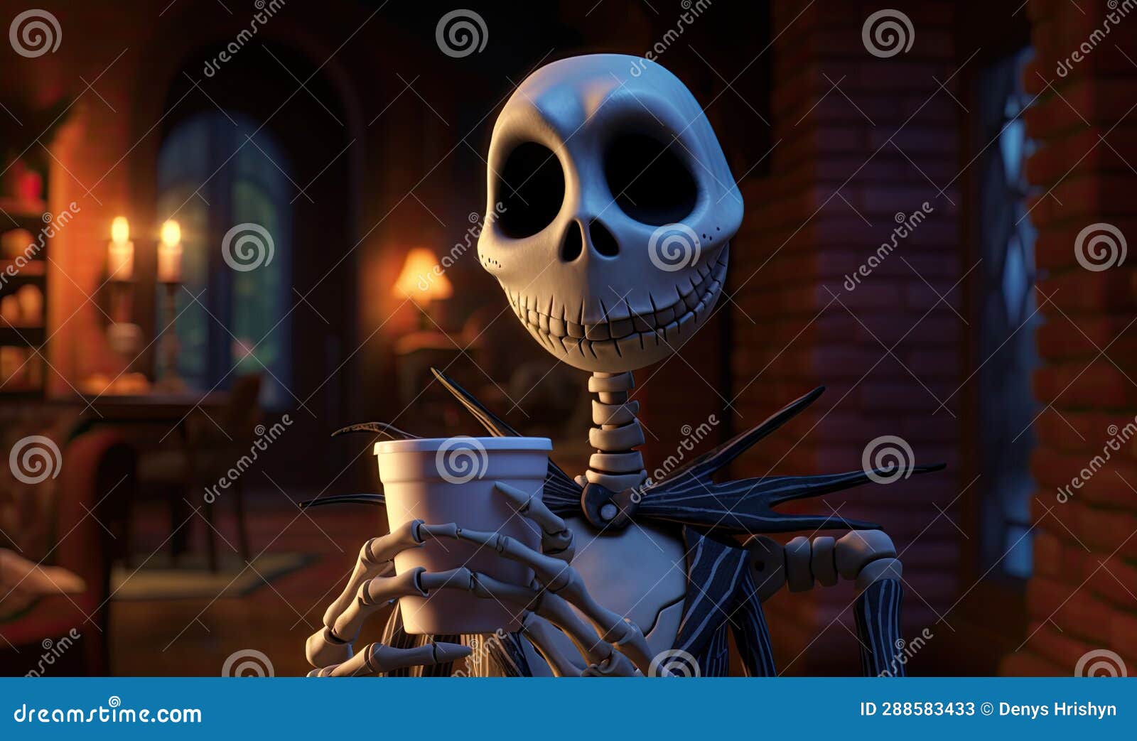 The Very Expressive and Funny Skeleton Character Held a Cup of Tea with ...
