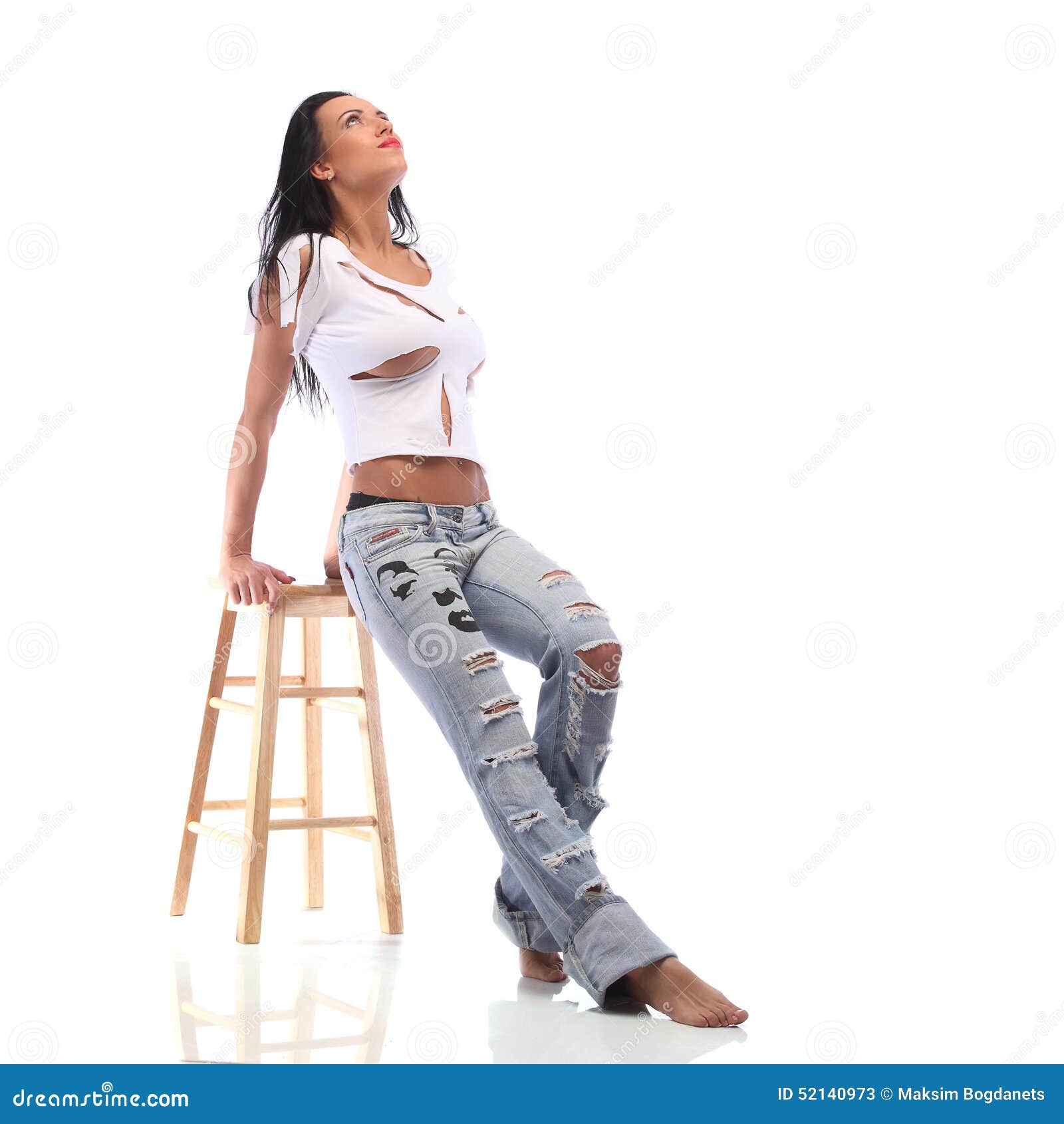 Very Expressive Brown Girl in a White Torn Top Stock Image - Image of ...