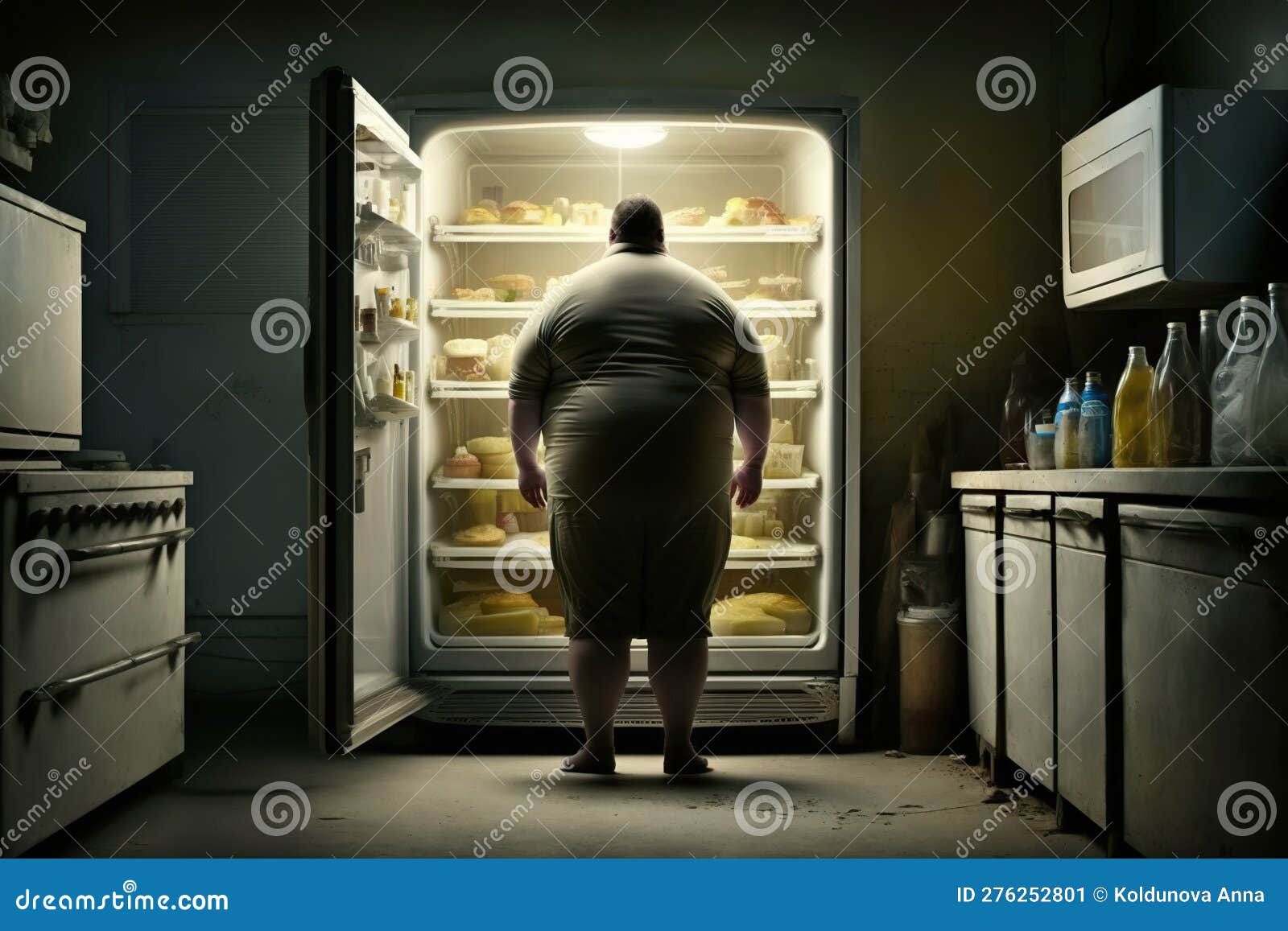 A Very Fat Man Looks into an Opened Fridge, Created with Generative AI ...