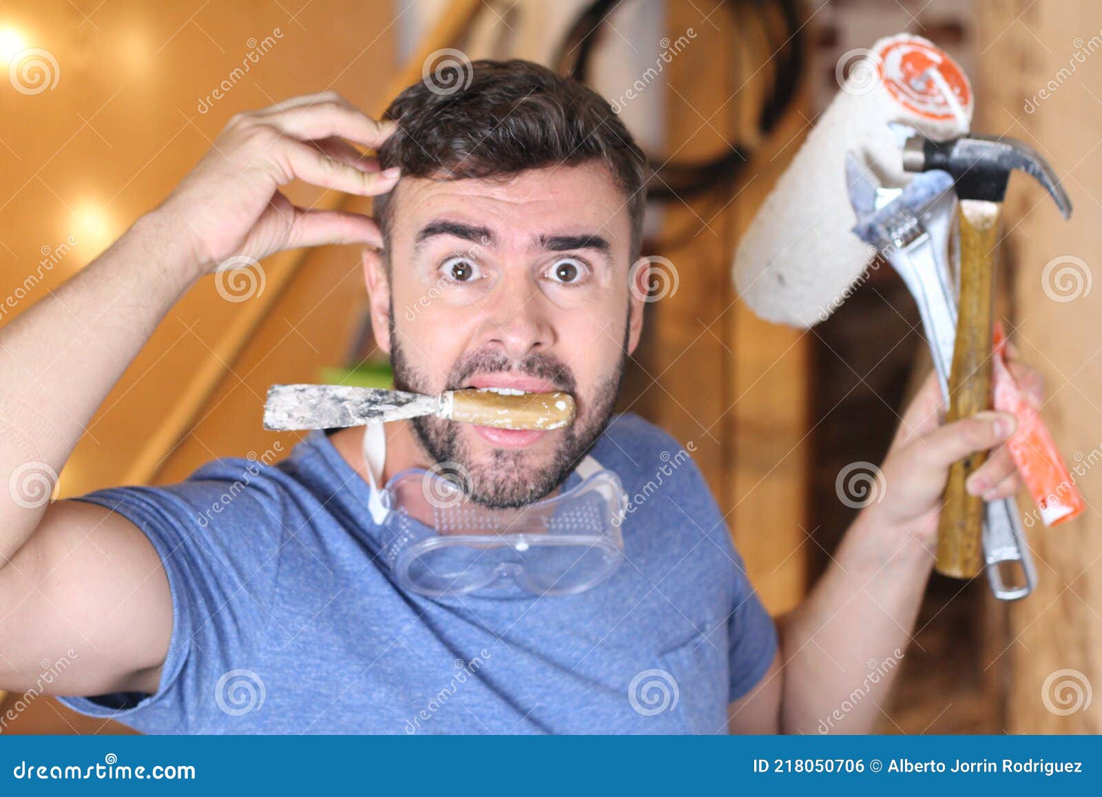 Very Frustrated Man Doing DIY Work at Home Stock Photo - Image of ...