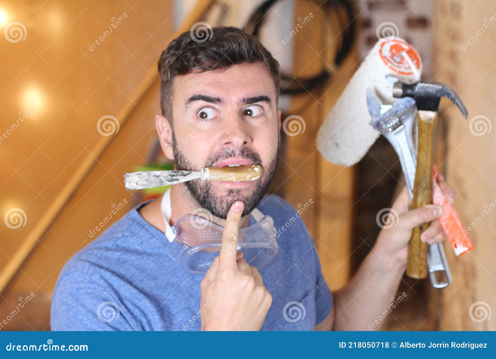 Very Frustrated Man Doing DIY Work at Home Stock Photo - Image of home ...