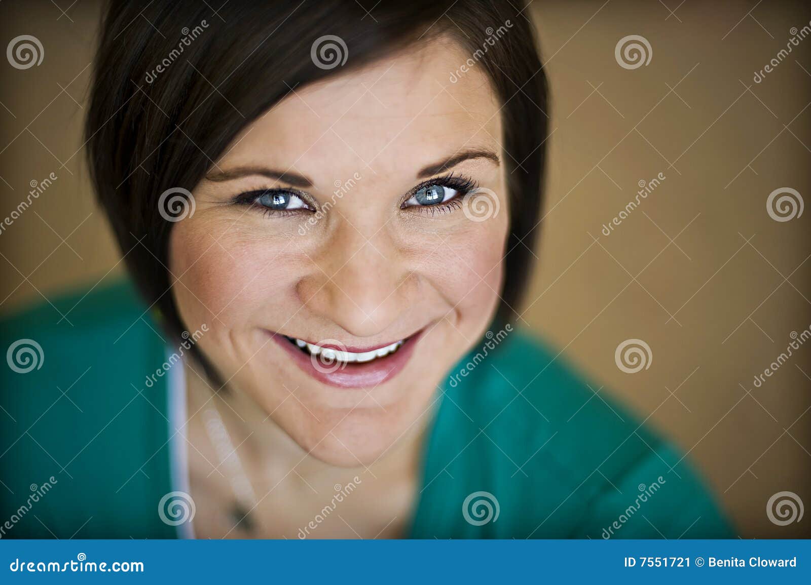 Very Happy Blue Eyed Brunette Stock Image - Image of brunette, brown ...