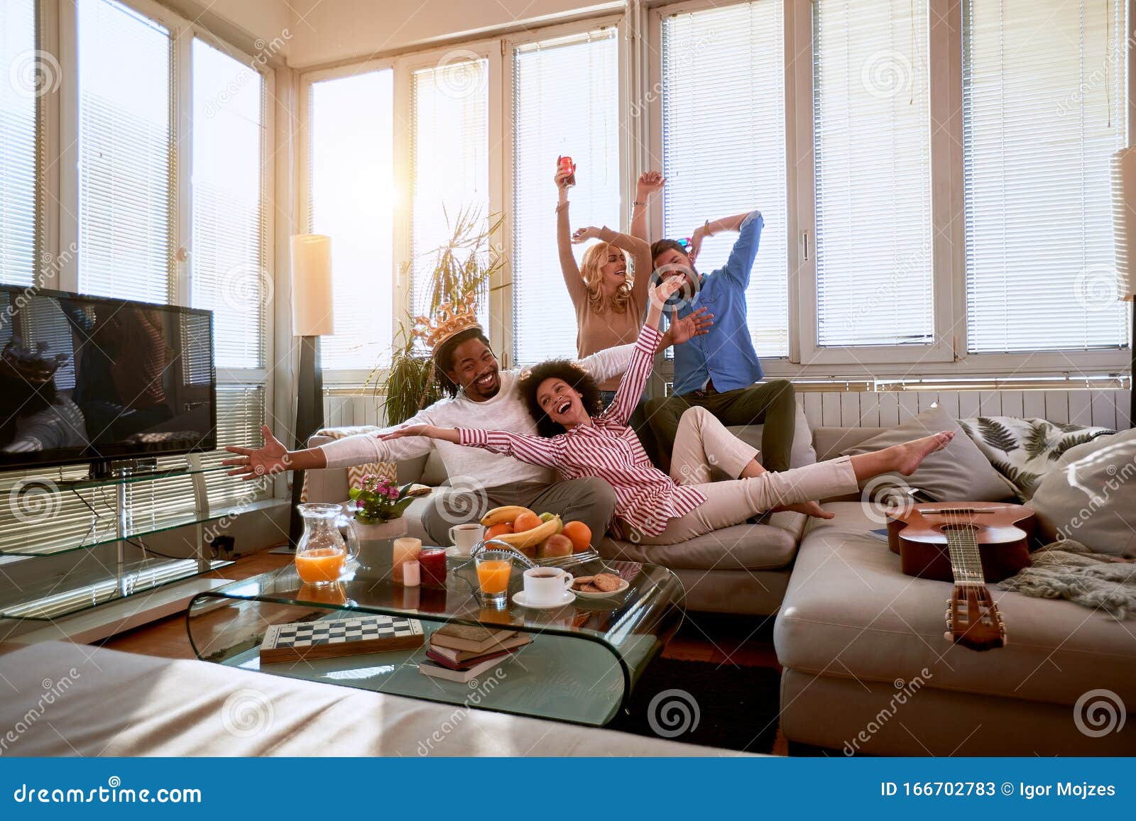 Happy Friends Having Fun Together Stock Image - Image of home, female ...