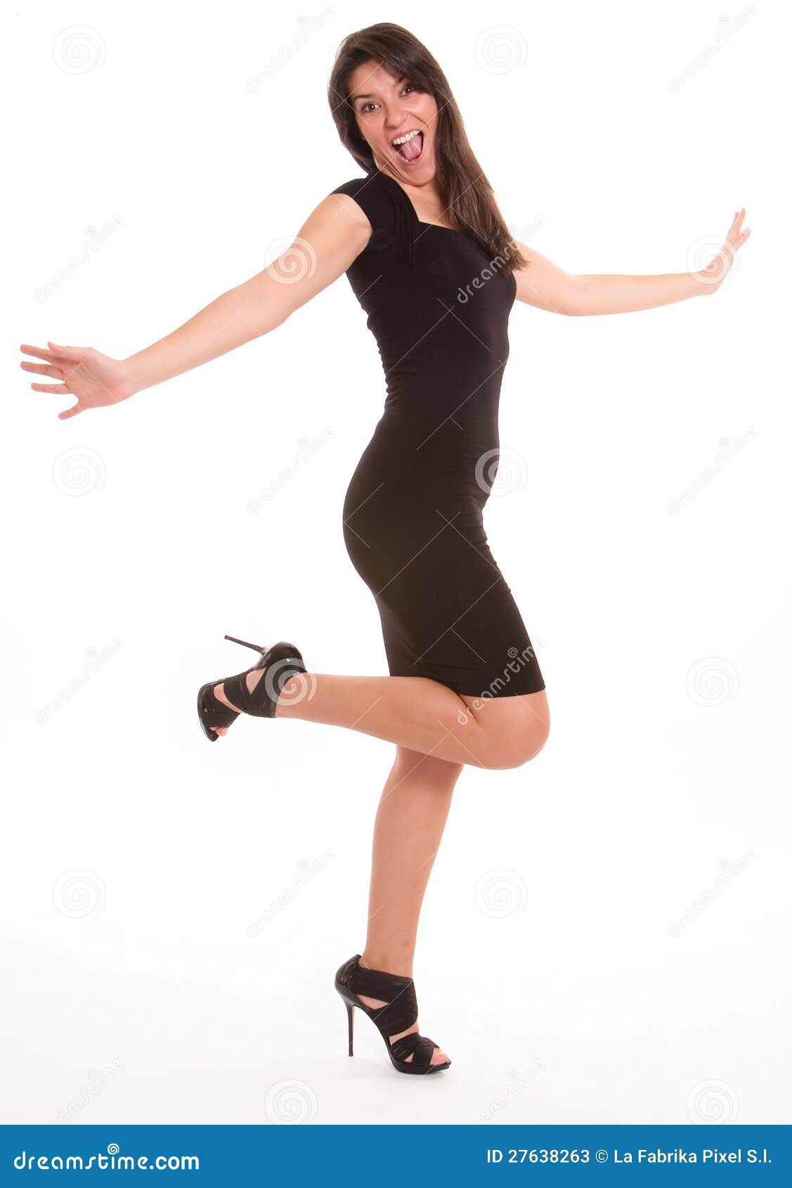 Very happy girl in black stock image. Image of woman - 27638263