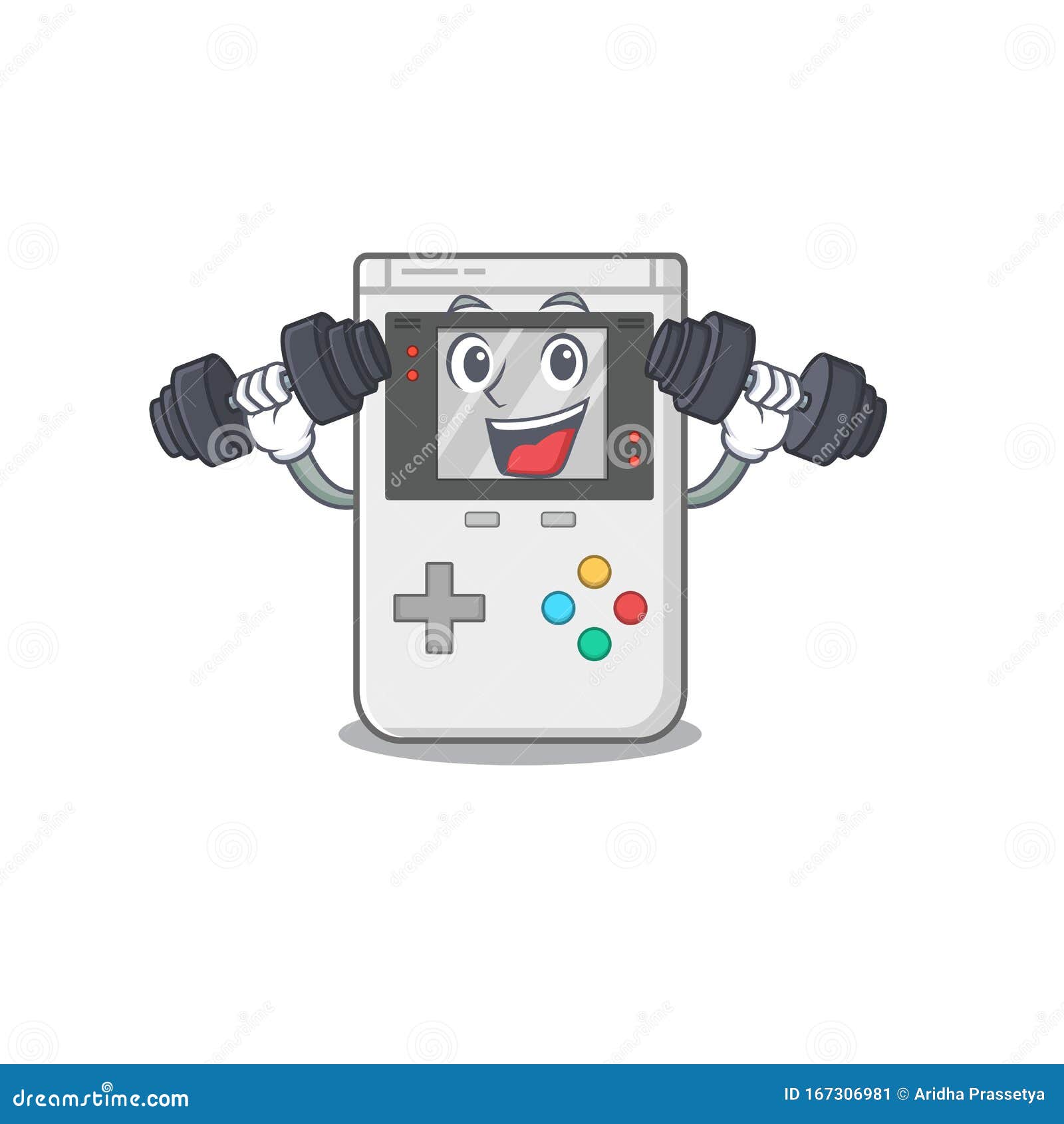 Fitness Exercise Handheld Game Cartoon Character Holding Barbells Stock ...