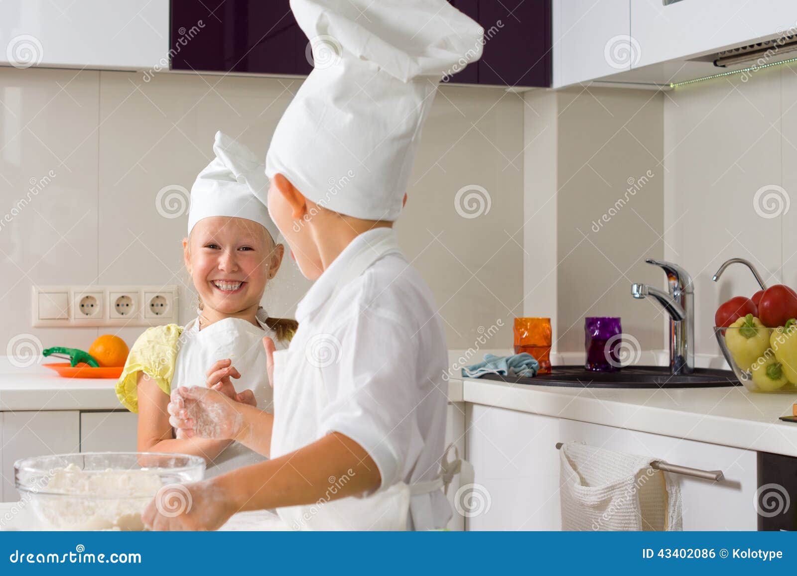 Very Happy Little Chefs Baking in Kitchen Stock Photo - Image of ...