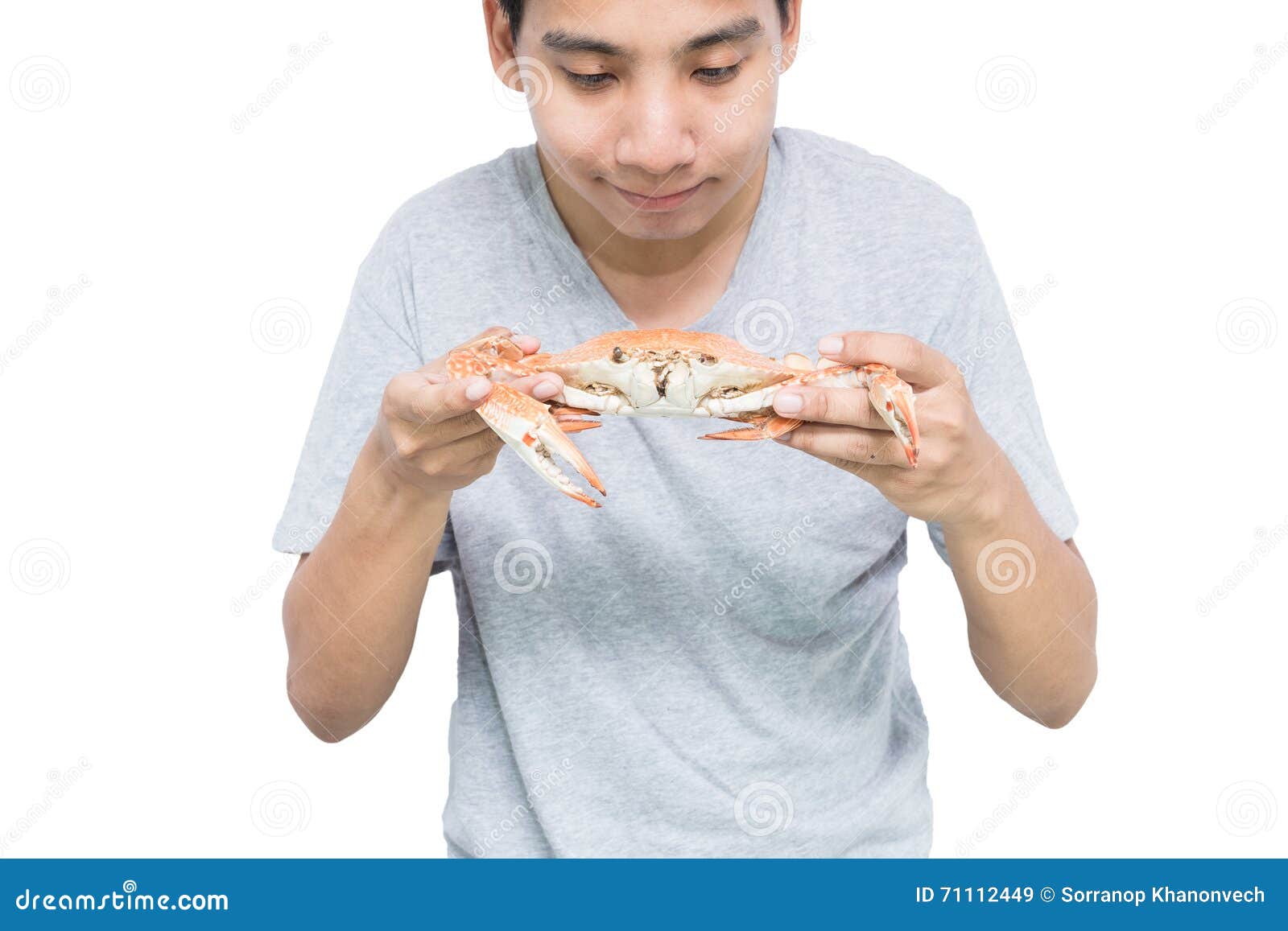 Very Happy Man Going To Eat a Big Crab Stock Image - Image of person ...