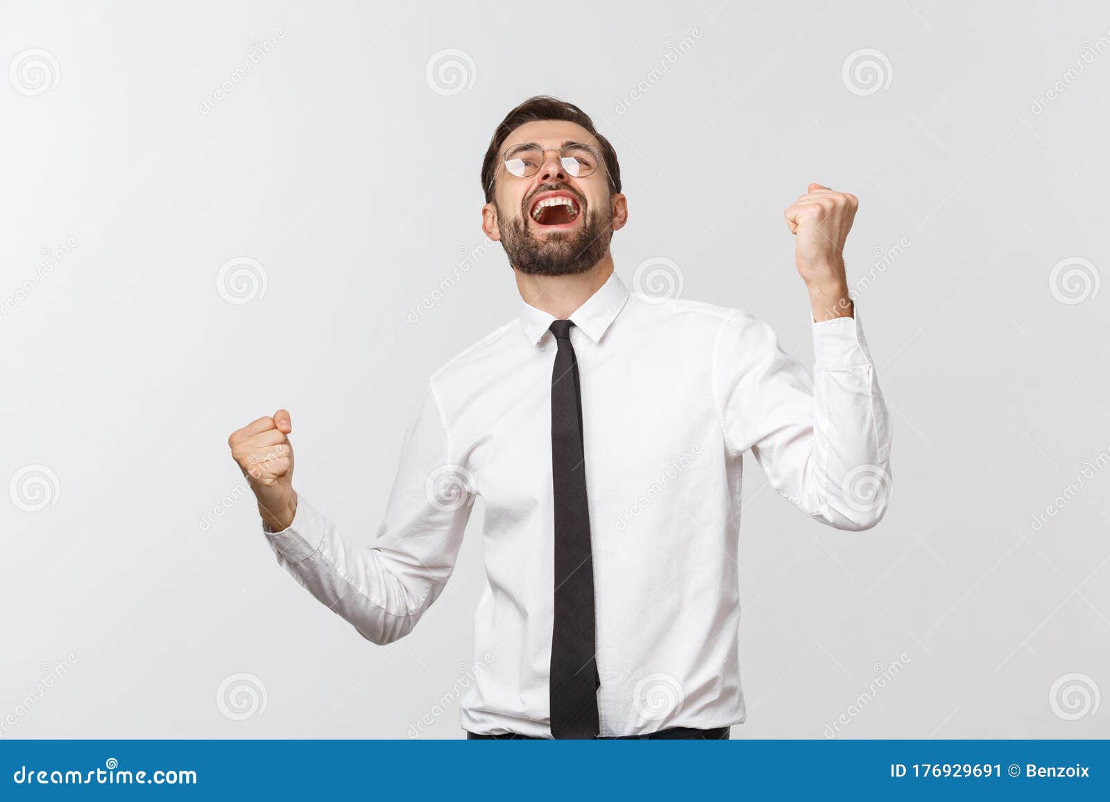 Very Happy Successful Gesturing Business Man, Isolated on White Stock ...