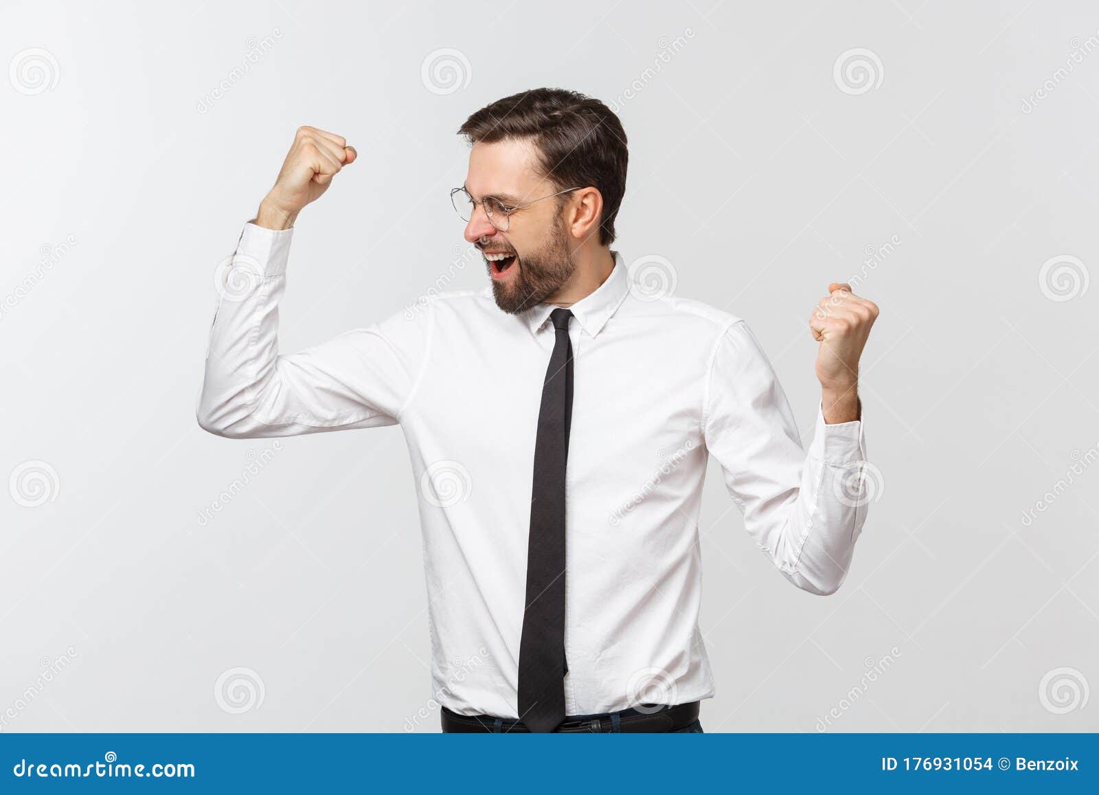 Very Happy Successful Gesturing Business Man, Isolated on White Stock ...