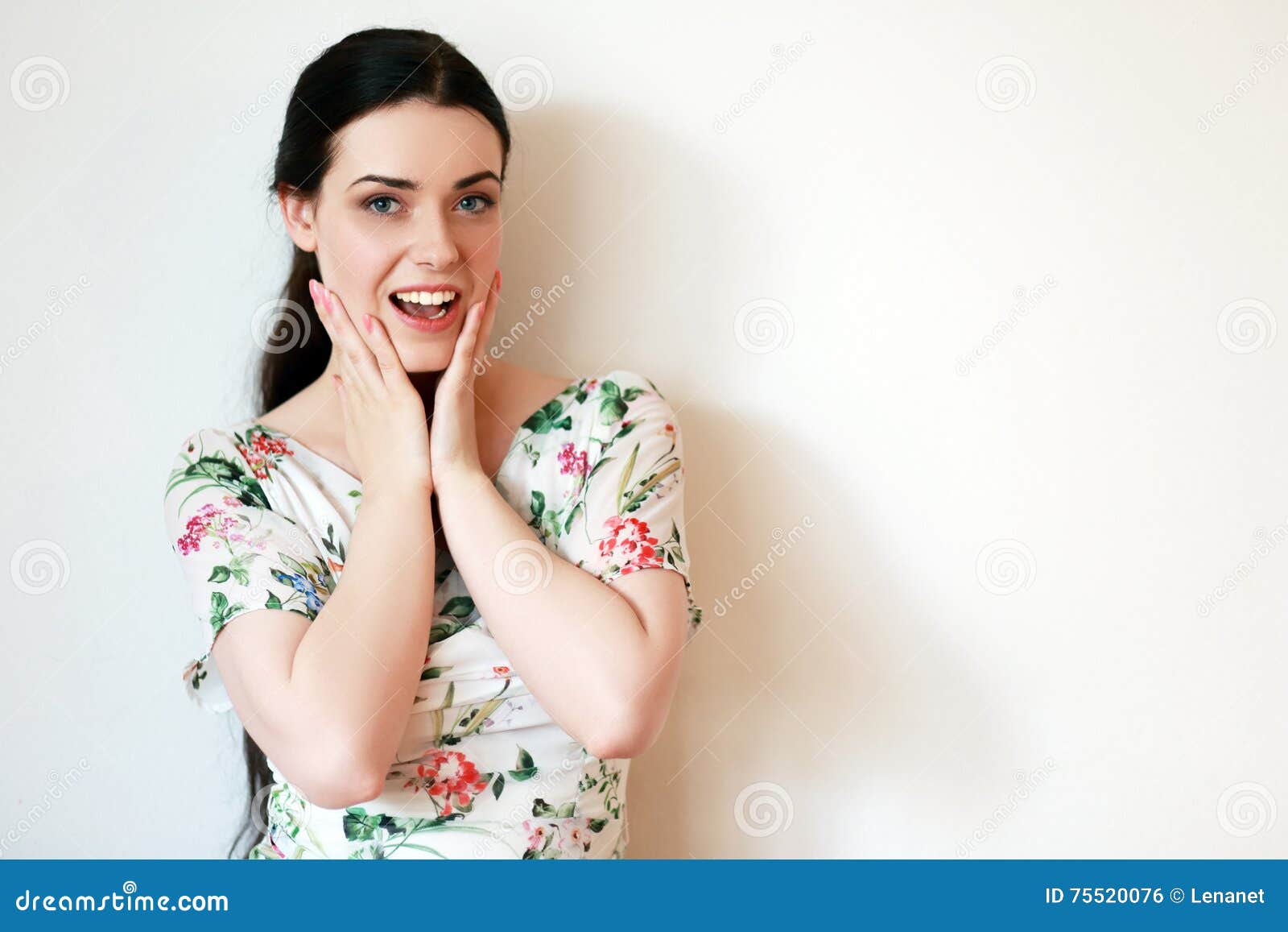 Very happy woman stock photo. Image of floral, enrolled - 75520076