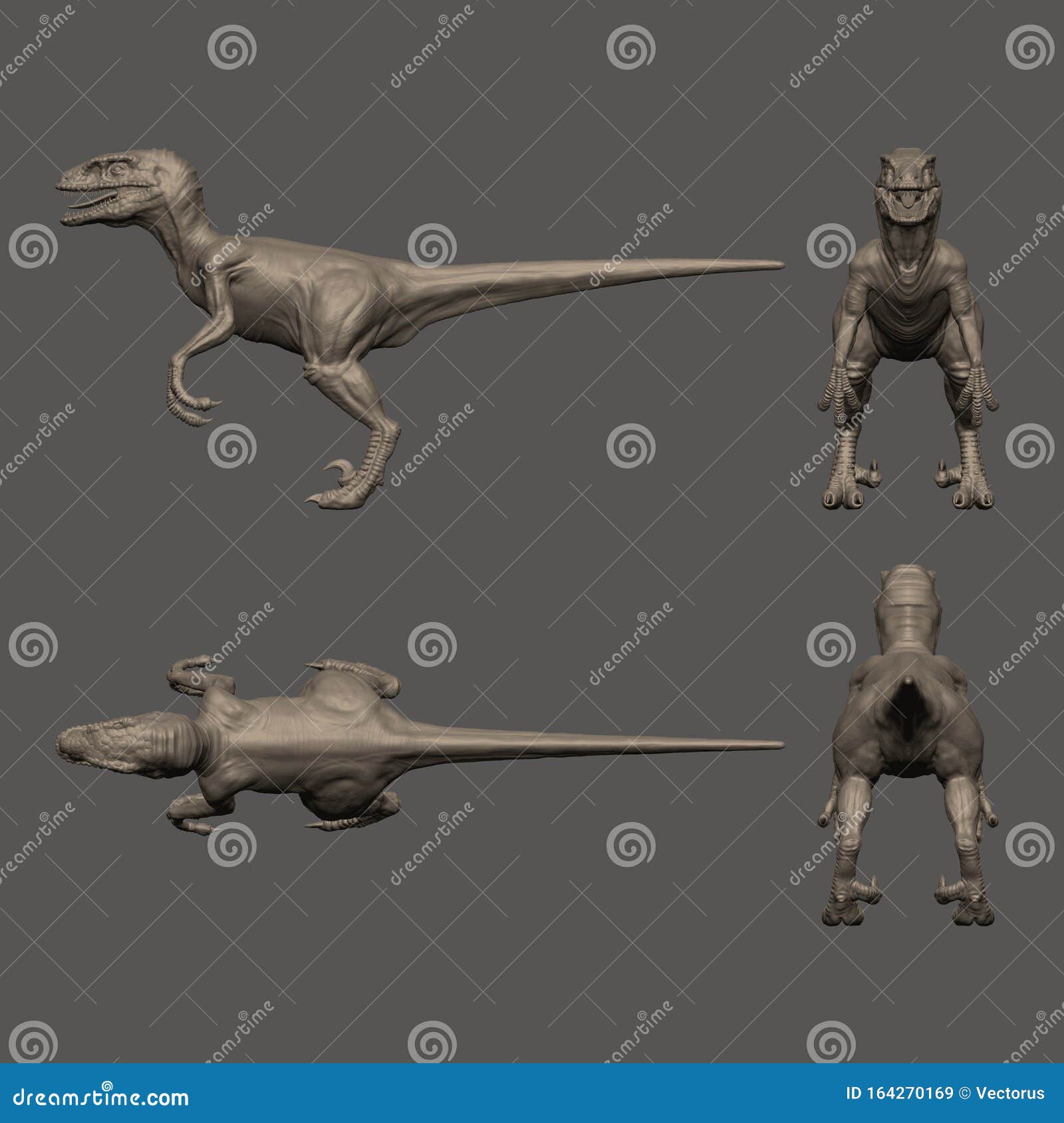 Velociraptor Dinosaur Reference Views 3d Render Stock Illustration ...