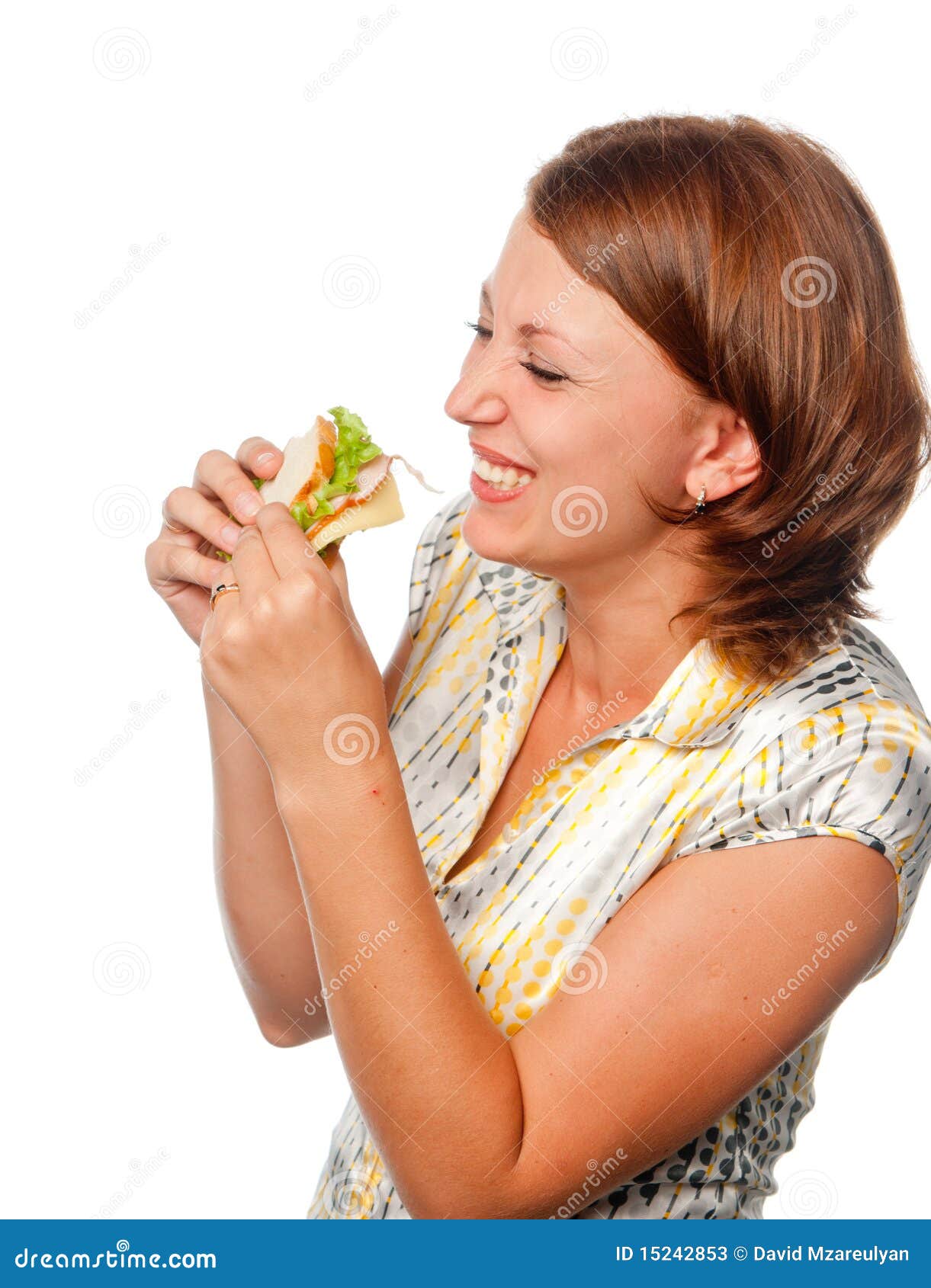 Very Hungry Girl and Sandwich Stock Image - Image of adult, delight ...