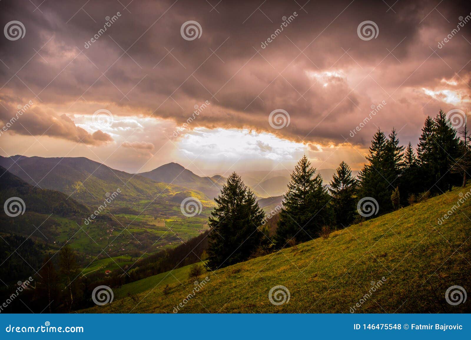 Very Interesting Sunset. View of Spring Landscapes, Sunlight and Dark ...