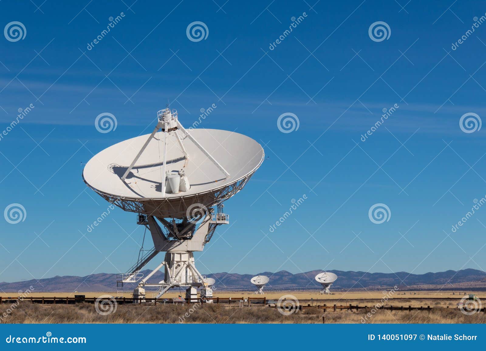 Very Large Array Radio Antenna Dish Close with Others in Distance, Blue ...