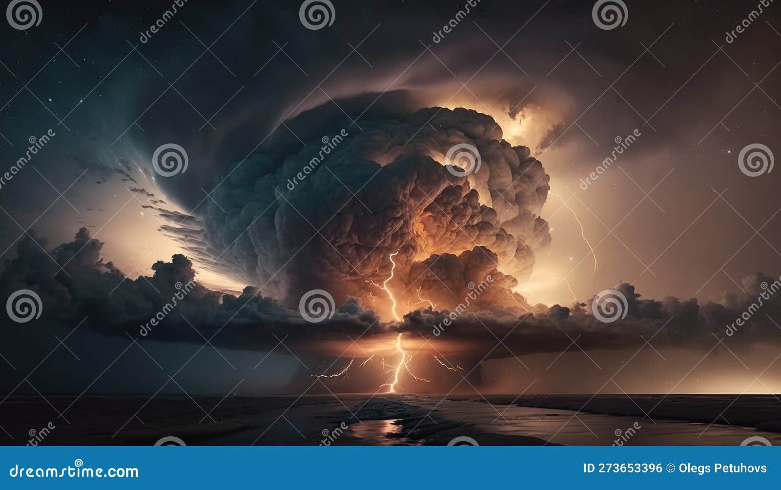 A Very Large Cloud with a Lightning Bolt in the Middle of it Stock ...