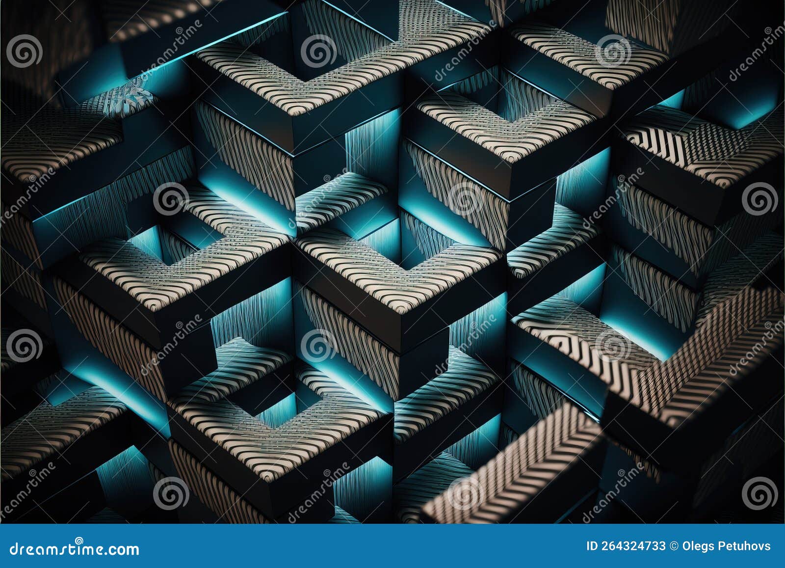 A Very Large Group of Cubes with a Blue Light Coming from Them in the ...