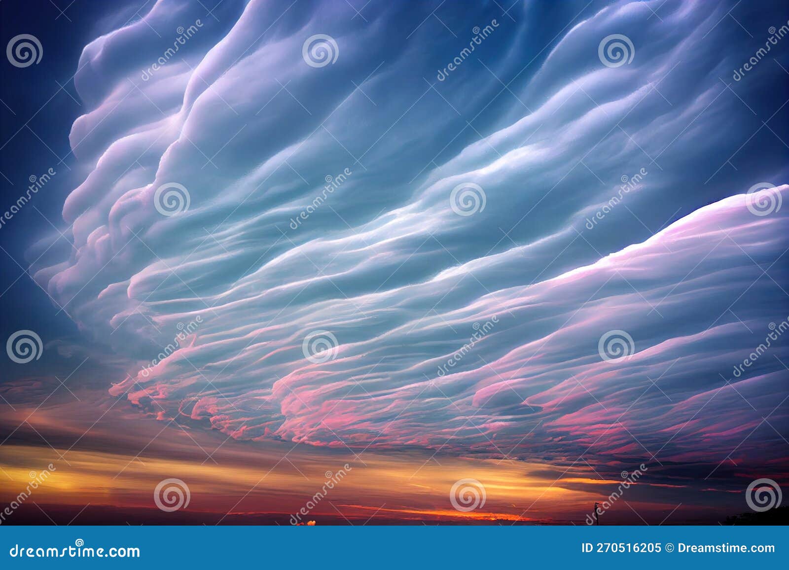 A Very Long Cloud Formation Over a Field at Sunset or Dawn with a ...
