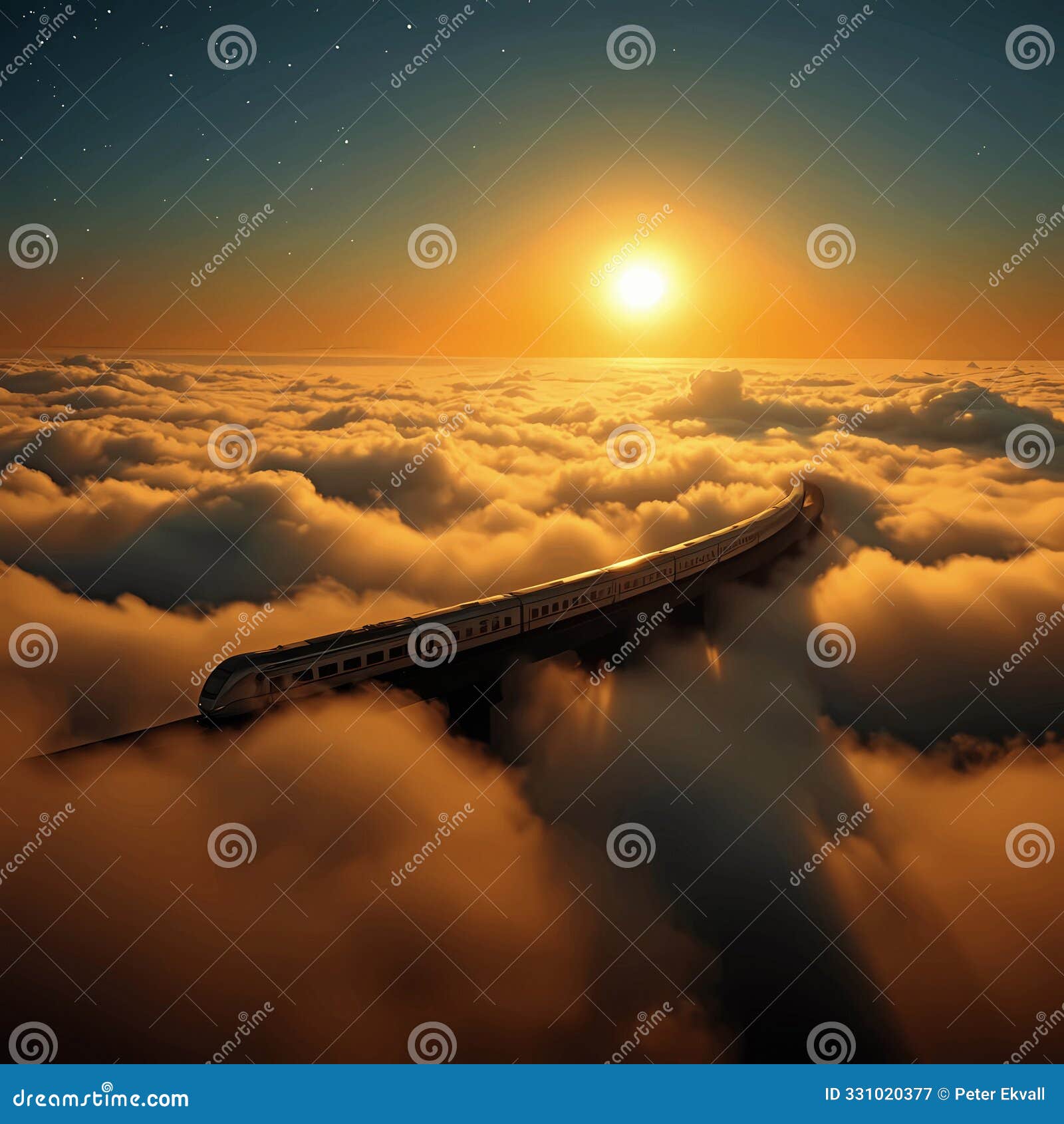 Very Long Train in the Sunset Stock Illustration - Illustration of ...