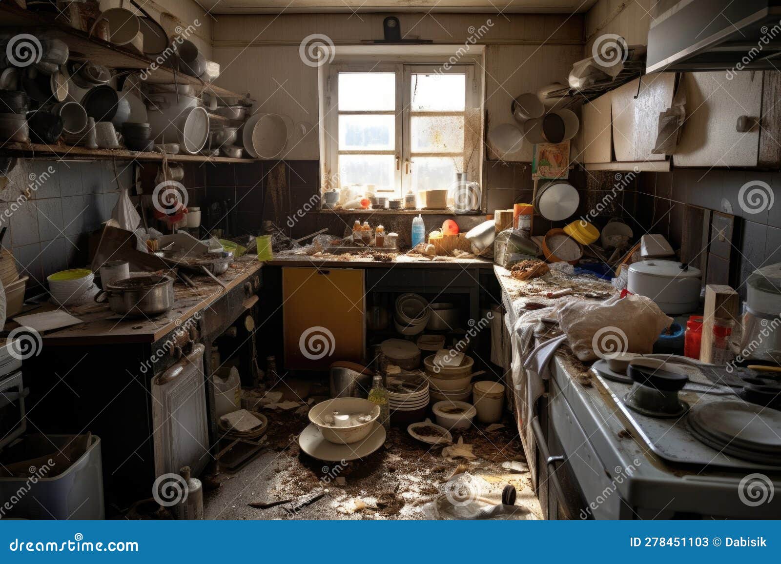 Very Messy Kitchen Interior. Unwashed Dishes. Generative AI Stock ...