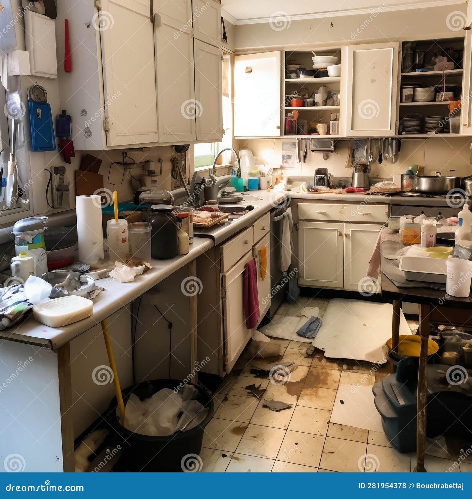 Disorganized Kitchen Depicts A Chaotic And Messy Room. Table With Messy ...
