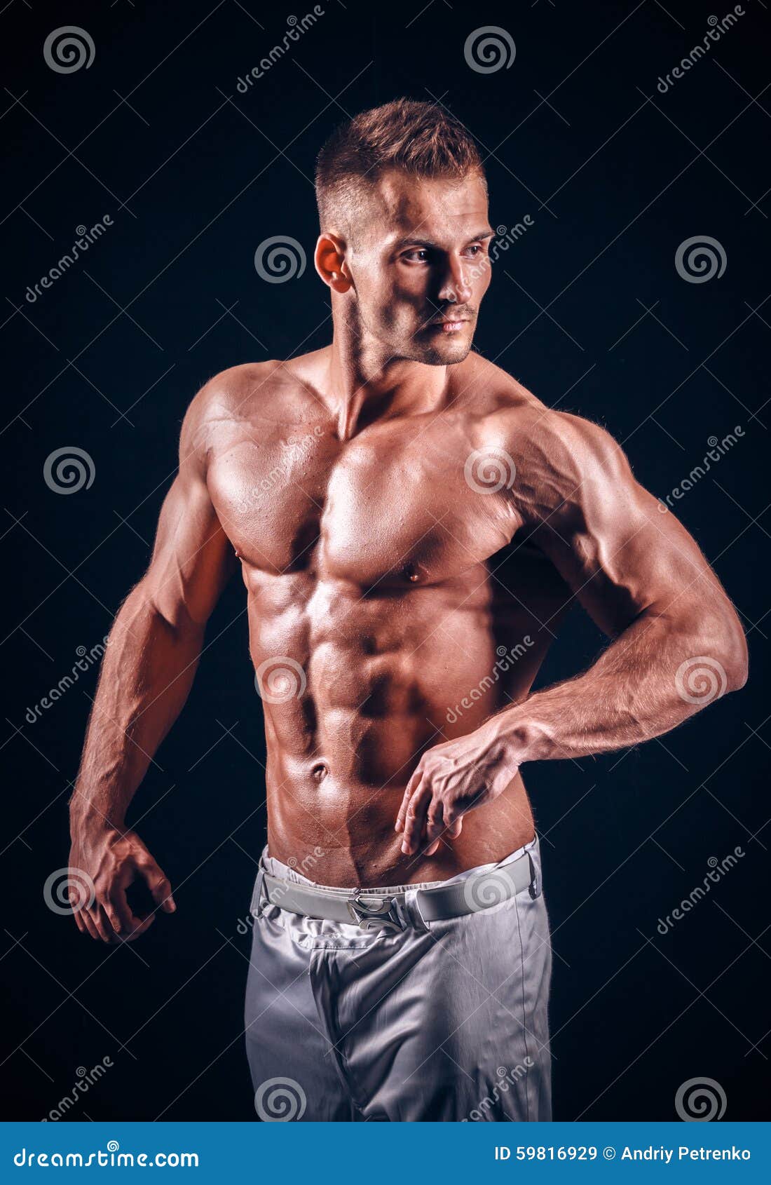 Handsome Man Athletic Physique Sitting On Chair Inflated Body ...