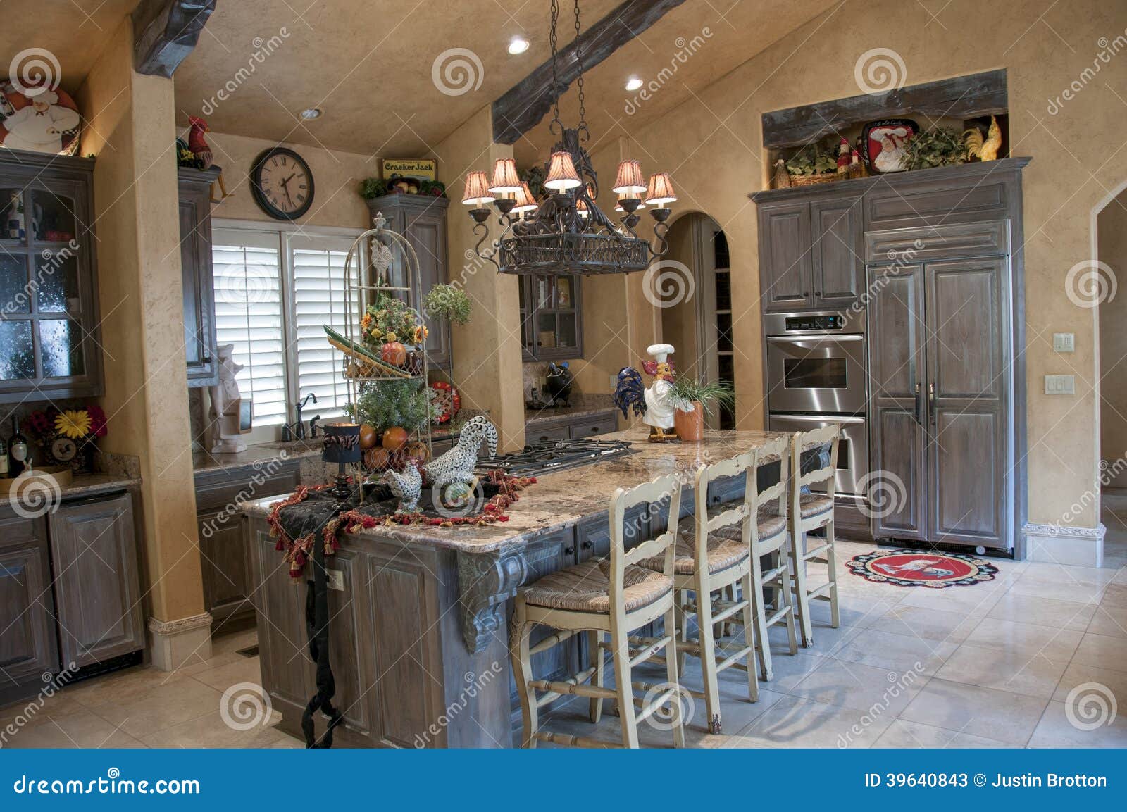 Very Nice Kitchen with Large Island Stock Image - Image of house ...