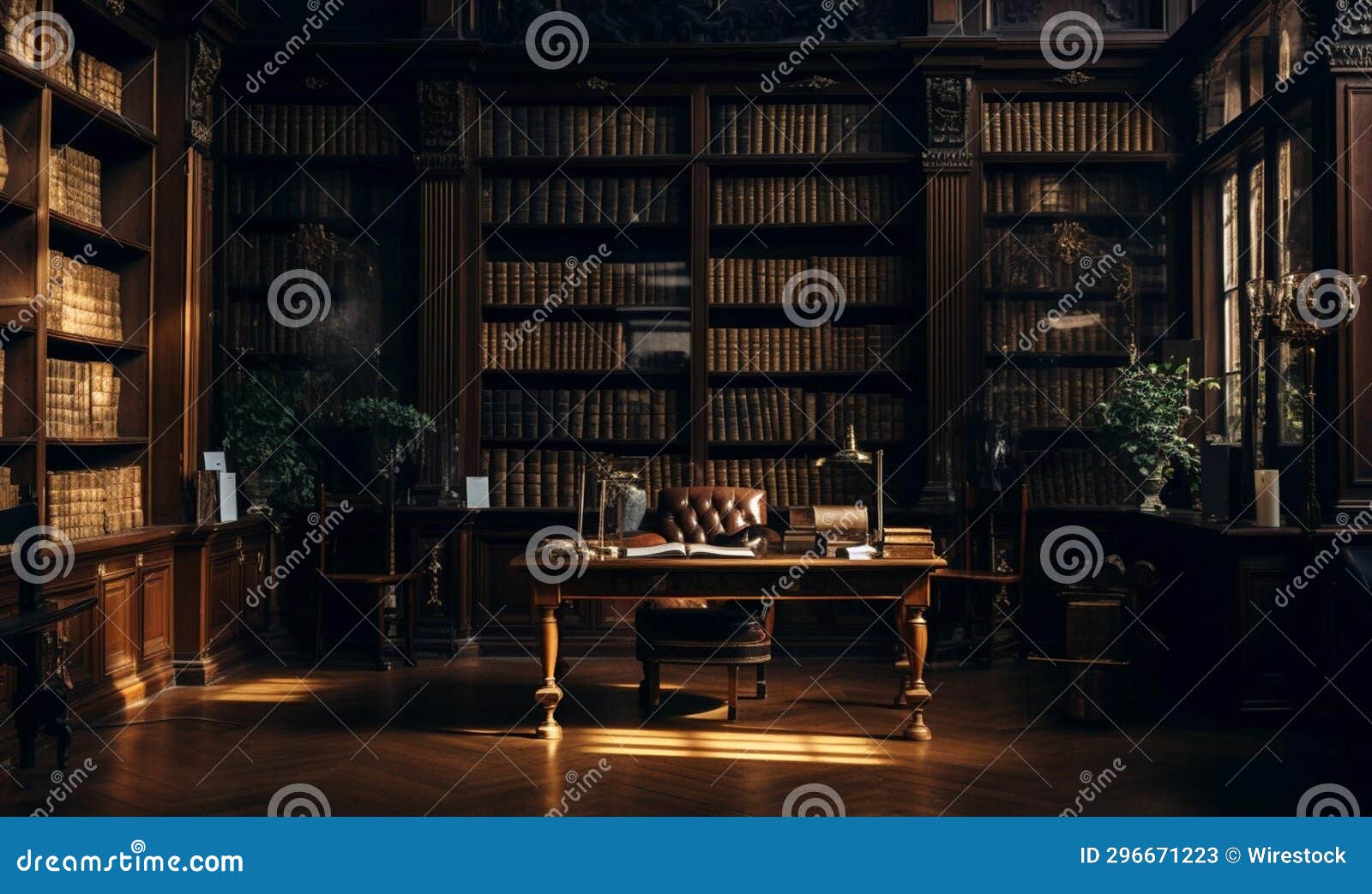 A Very Nice Library with Several Old Books on it and Some Plants in ...