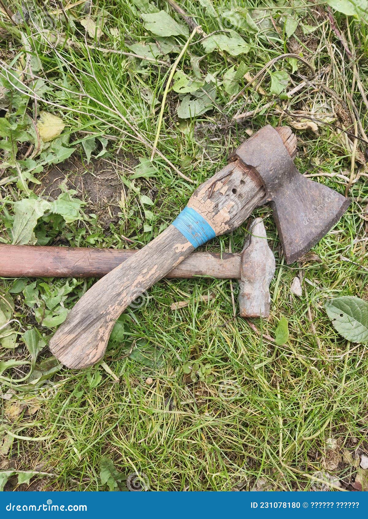 Very Old Axe And Hammer On The Grass. Stock Photo | CartoonDealer.com ...