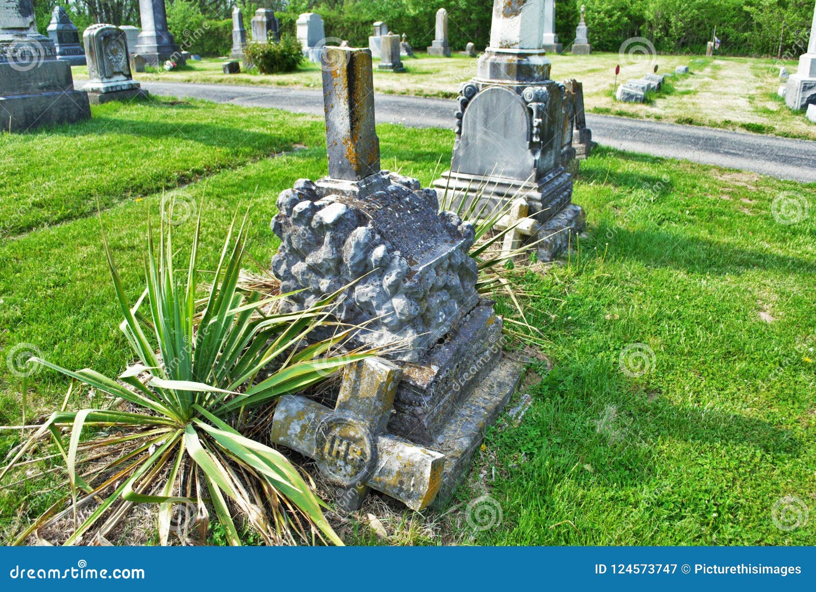 Very Old Broken Statue and Headstone in a Cemetery Stock Image - Image ...
