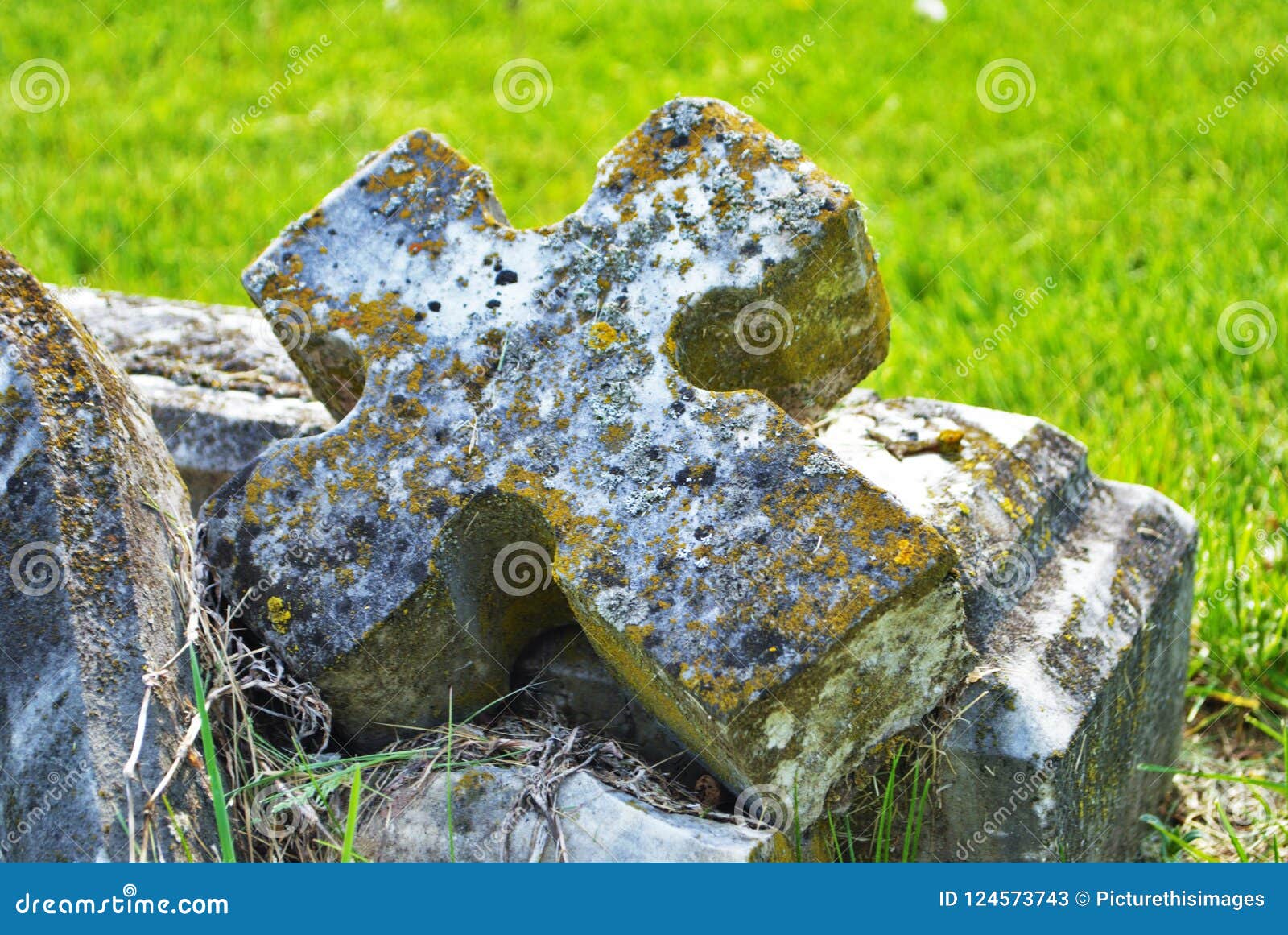 Very Old Broken Statue and Headstone in a Cemetery Stock Image - Image ...