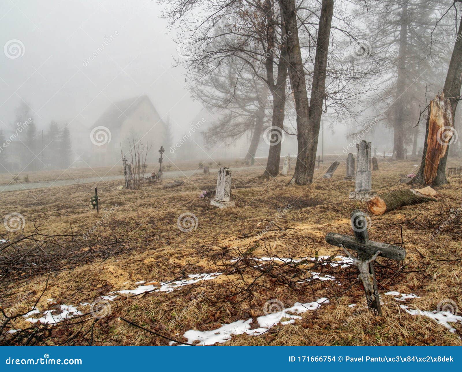 Very old cemetery stock photo. Image of trees, snow - 171666754