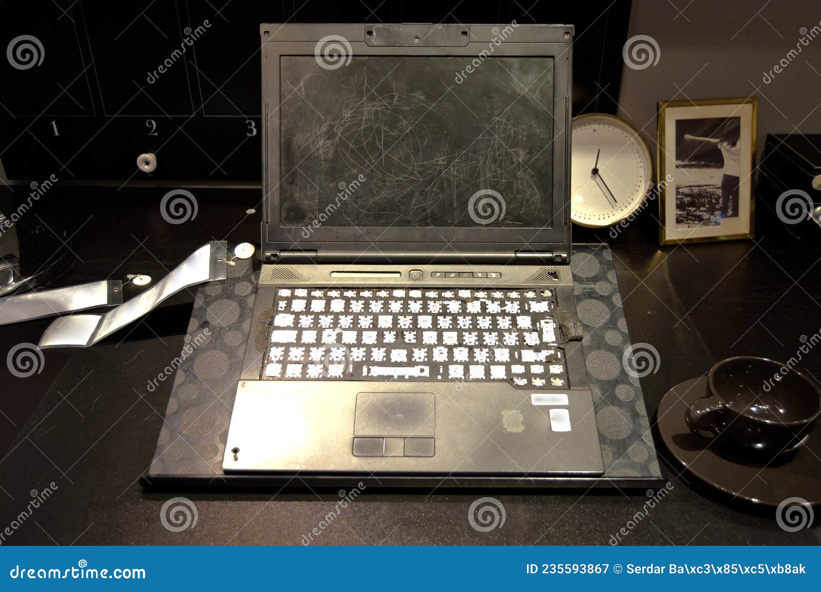 Very Very Old Laptop with Broken Keys on the Desk Stock Image - Image ...